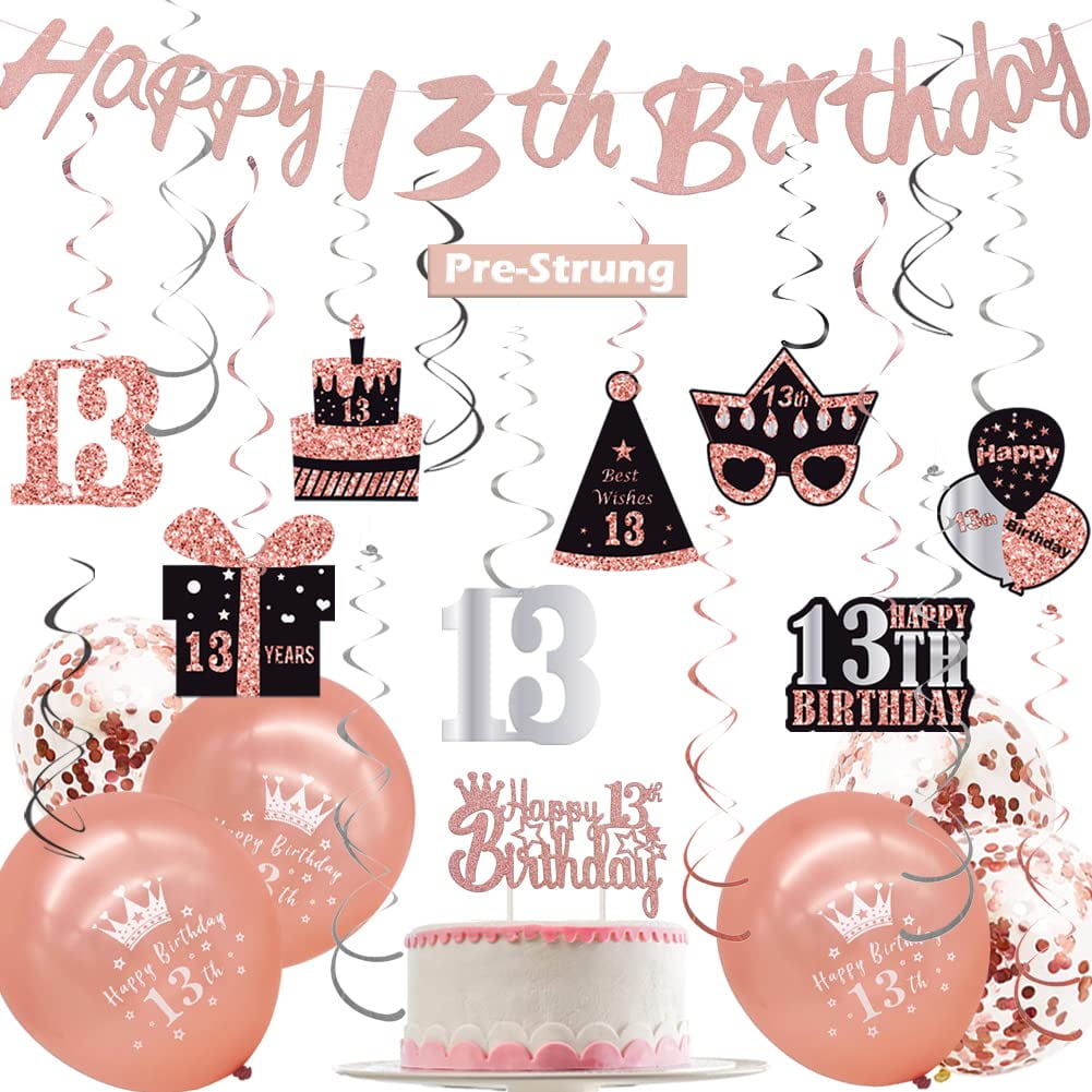 WOJOGO 13th Birthday Decorations for Girls Boys, Rose Gold 13 Birthday ...