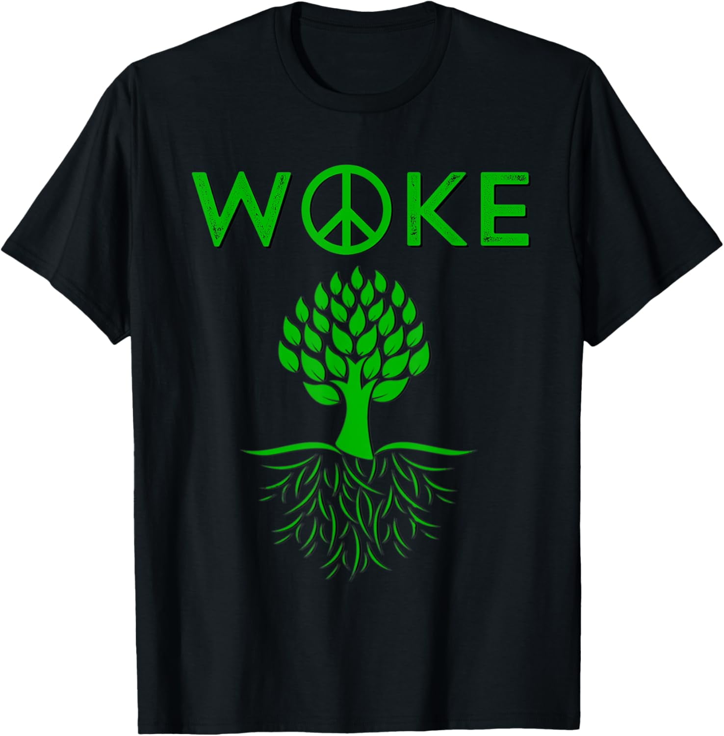 WOKE Peace Tree Roots Progressive Green Vegetarian Vegan T-Shirt men ...