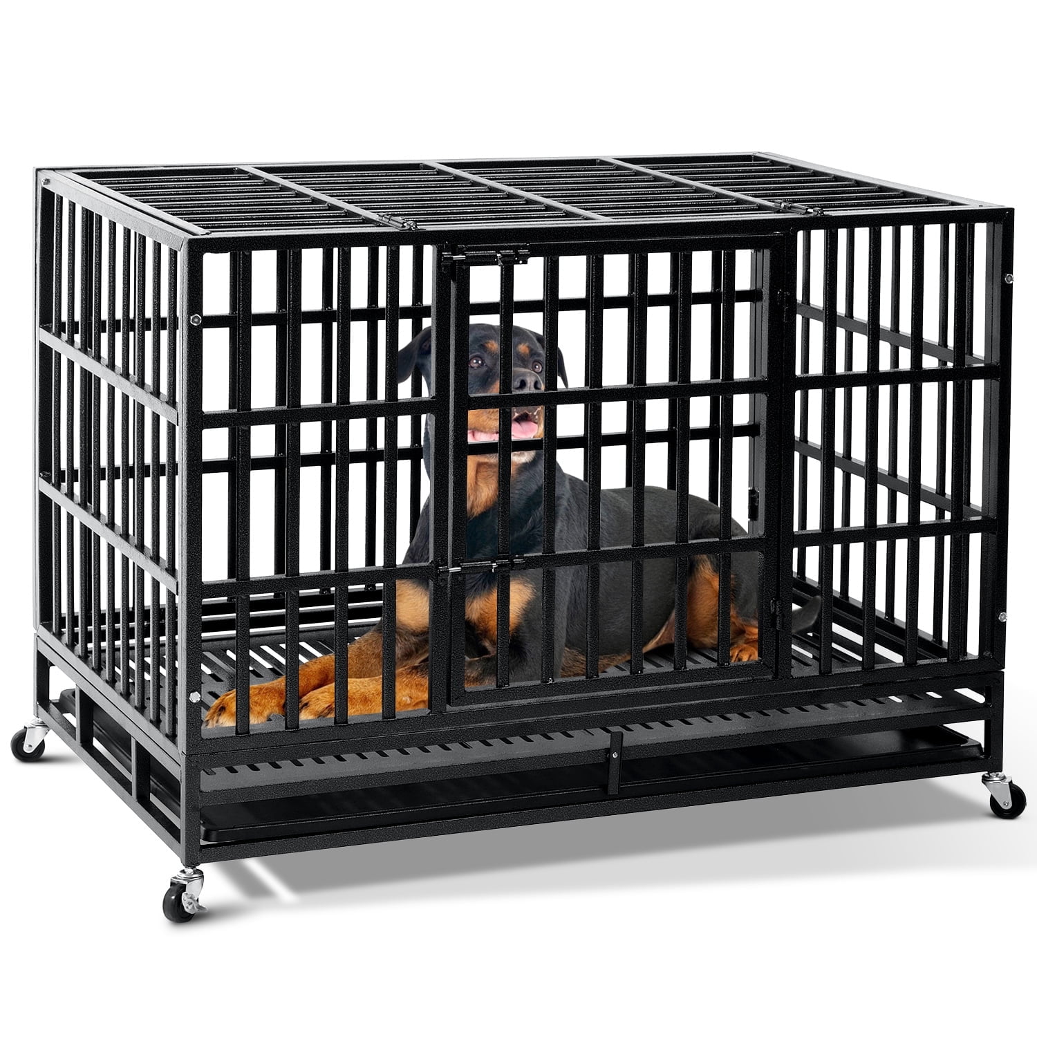 WOKEEN 48 inch Heavy Duty Indestructible Dog Crate,New Upgrade Tray for ...