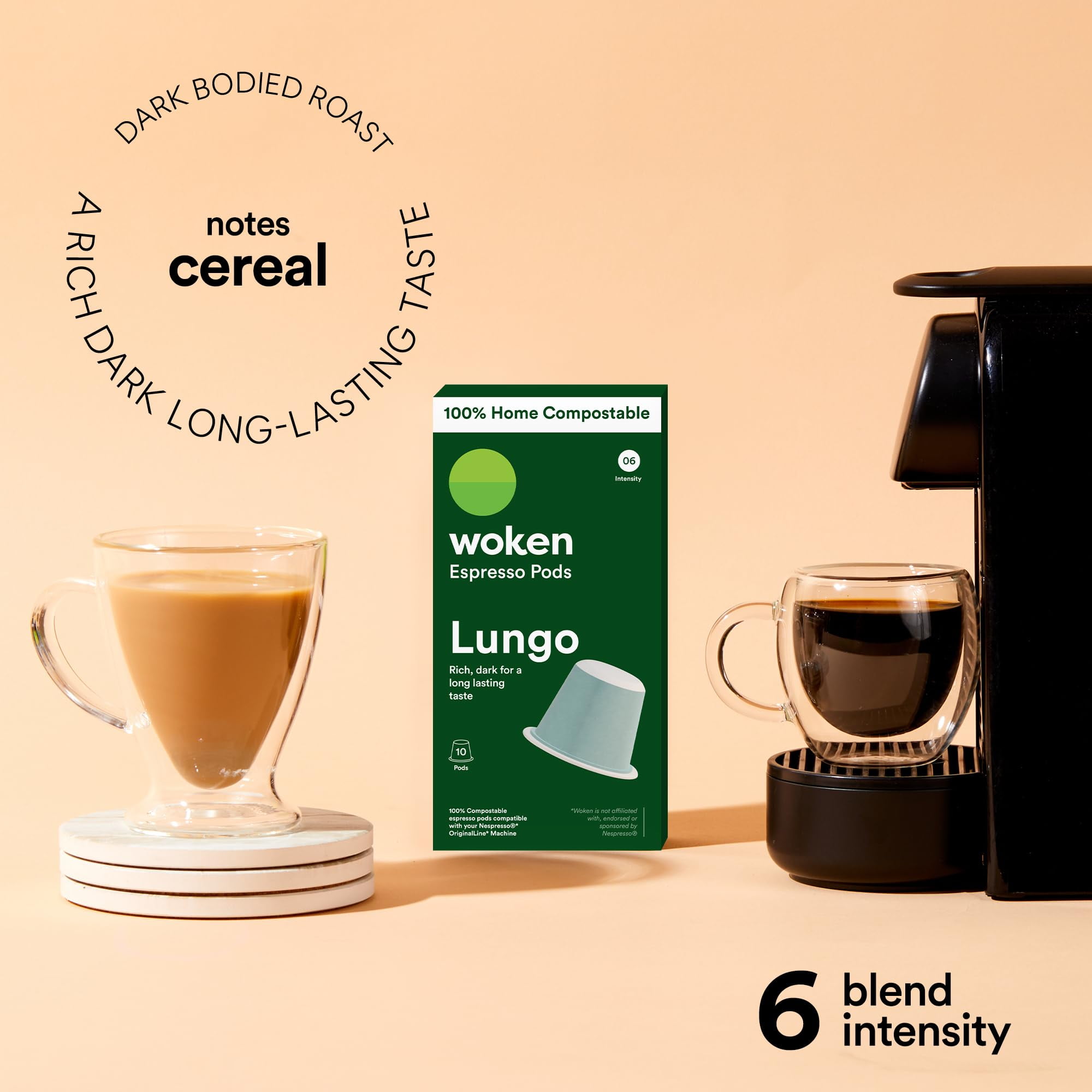 WOKEN COFFEE Compostable SCH4 Nespresso Pods - Lungo Dark Roast Italian ...