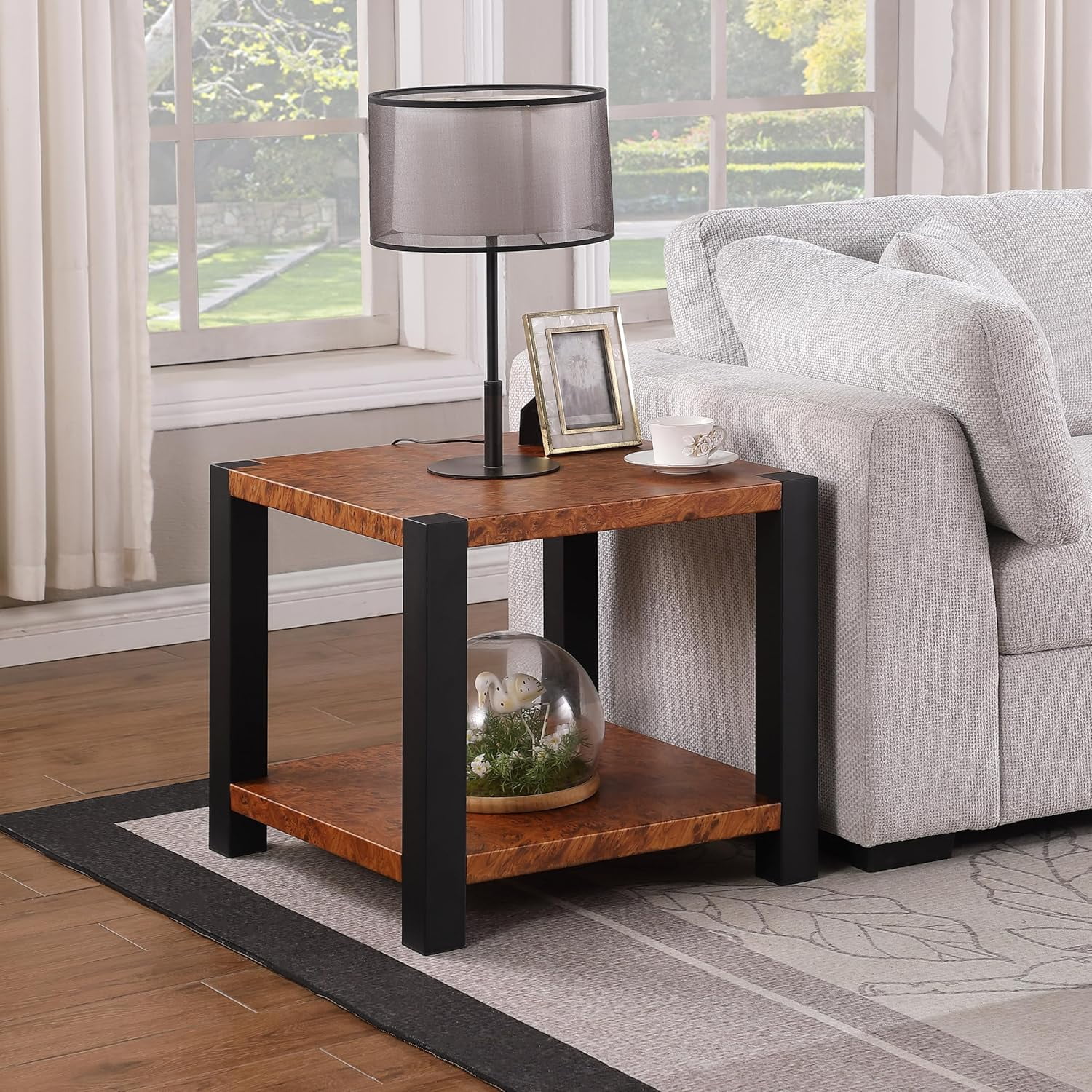 WOKER FURNITURE 2 Tiered Tall Square Rustic Brown Industrial Side Table ...