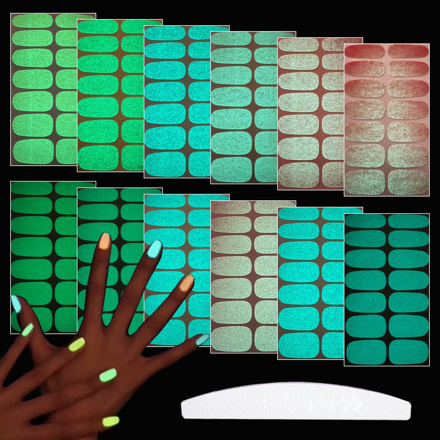WOKOTO 12 Sheets Luminous MMF7 Solid Nail Polish Strips with File ...