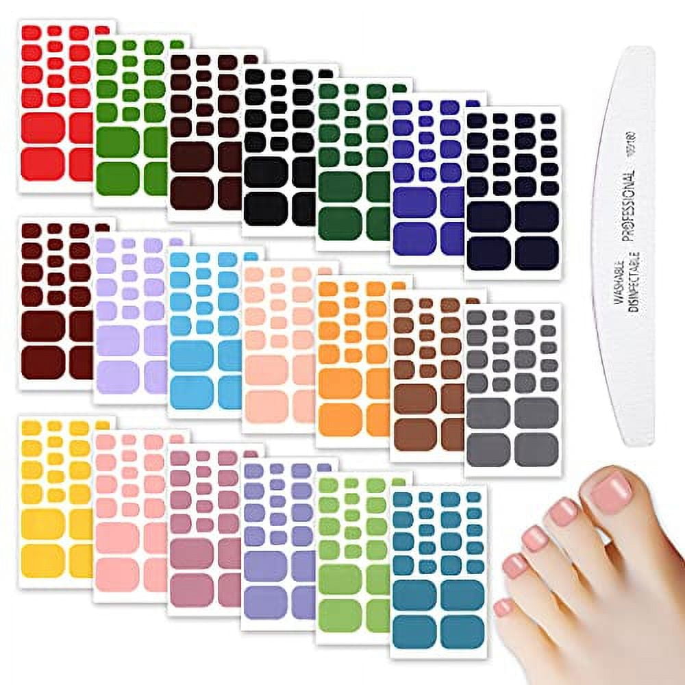 WOKOTO 20 Sheets Full Toe Nail Wraps Self-Adhesive Solid Color Toenail ...