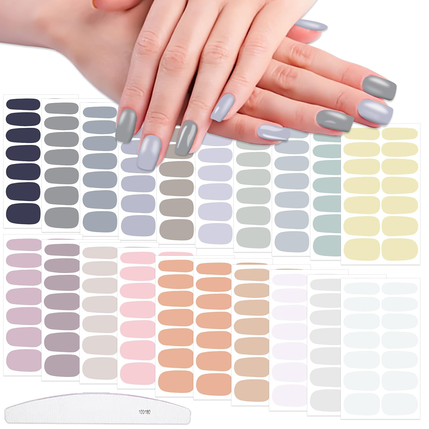 WOKOTO 20 Sheets Light Color Series Nail Strips for Women Nails Pink ...
