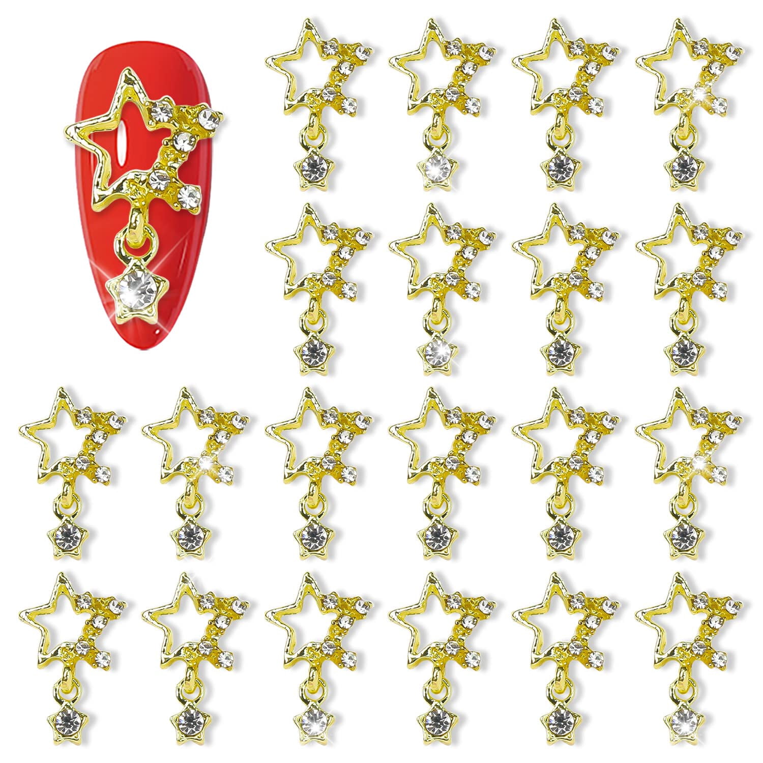 WOKOTO 30 Pcs Gold Dangle Stars Nail Charms Nail Art 3D Stars Jewels ...