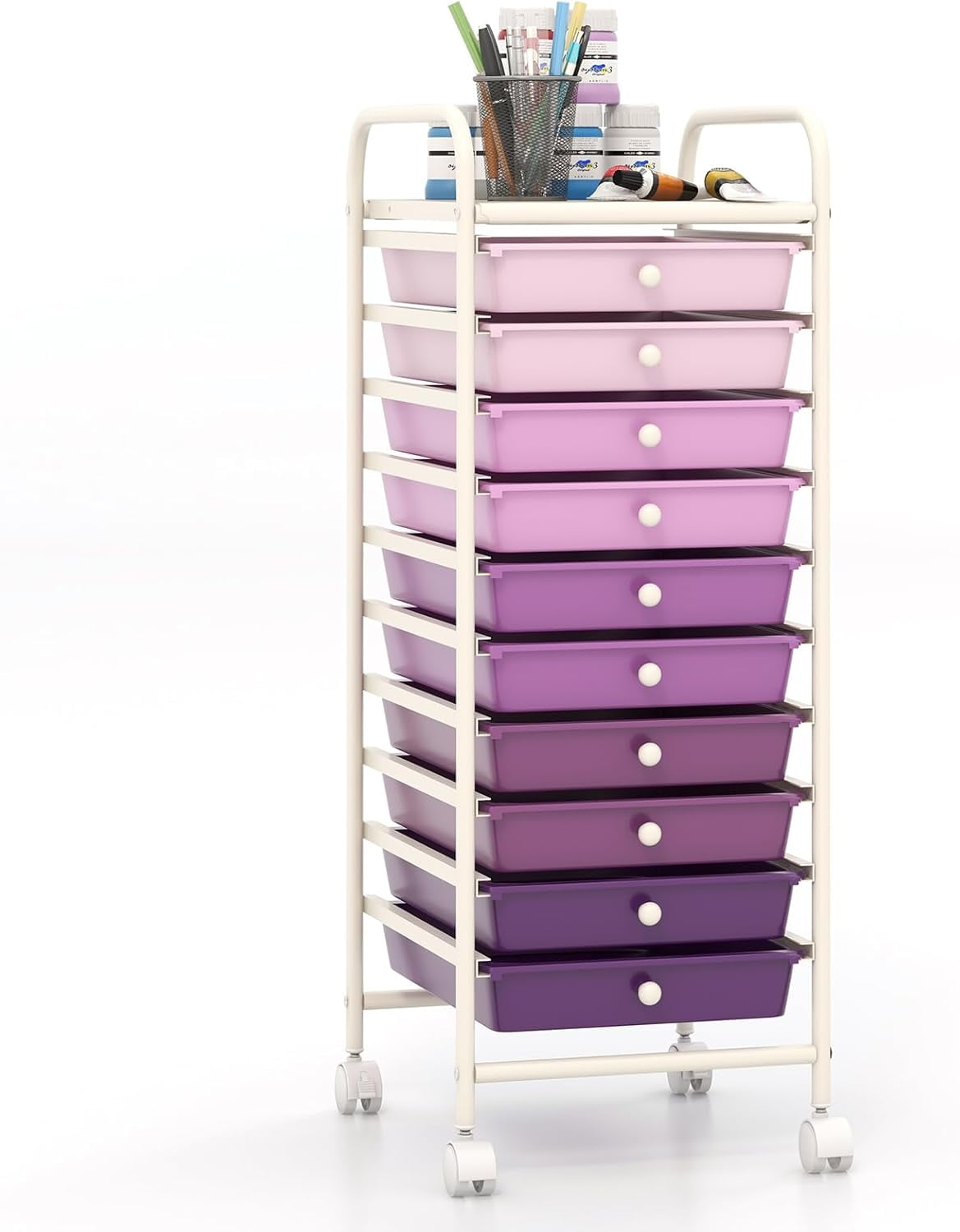 WOLEGEDO 10-Drawer Rolling Storage Cart w/Wheels, Handle, Removable ...
