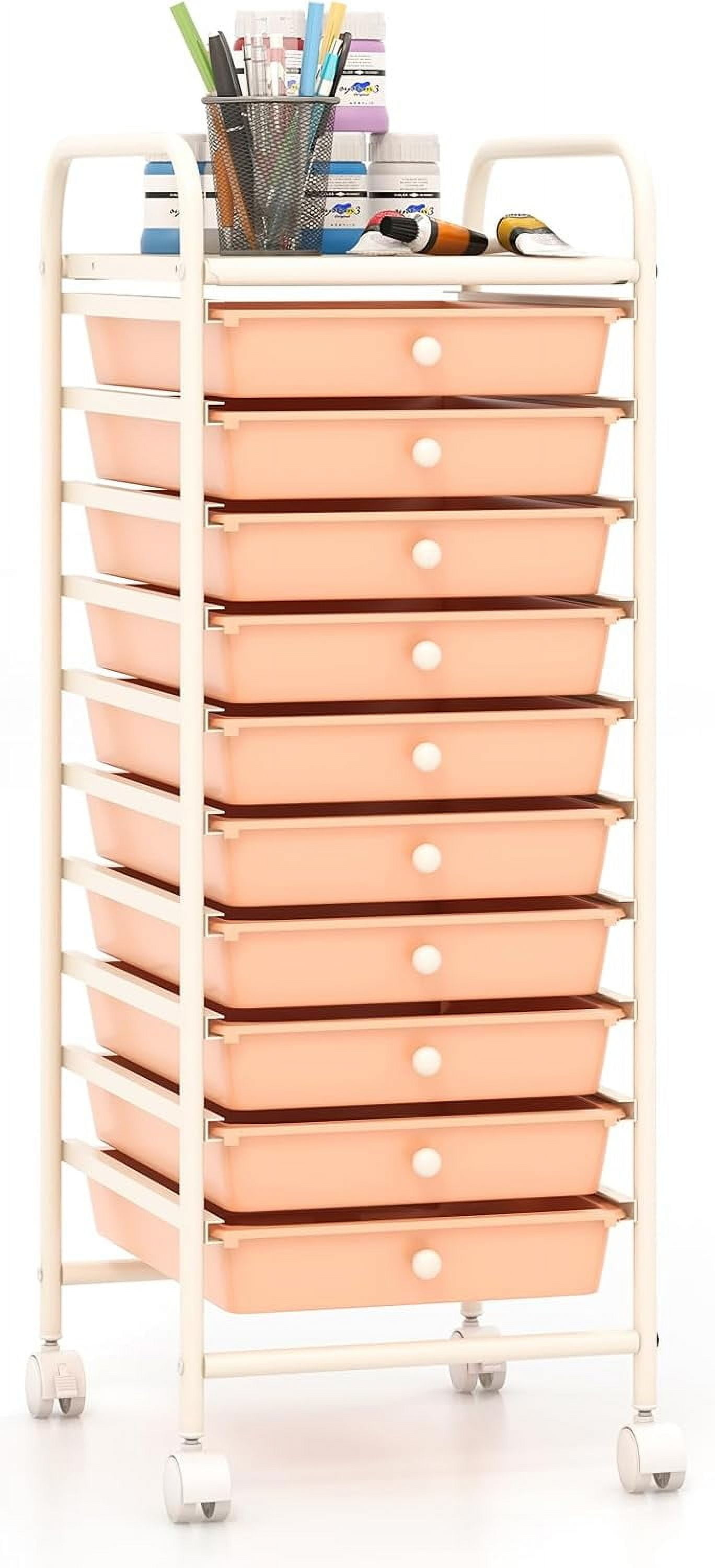 WOLEGEDO 10-Drawer Rolling Storage Cart w/Wheels, Handle, Removable ...