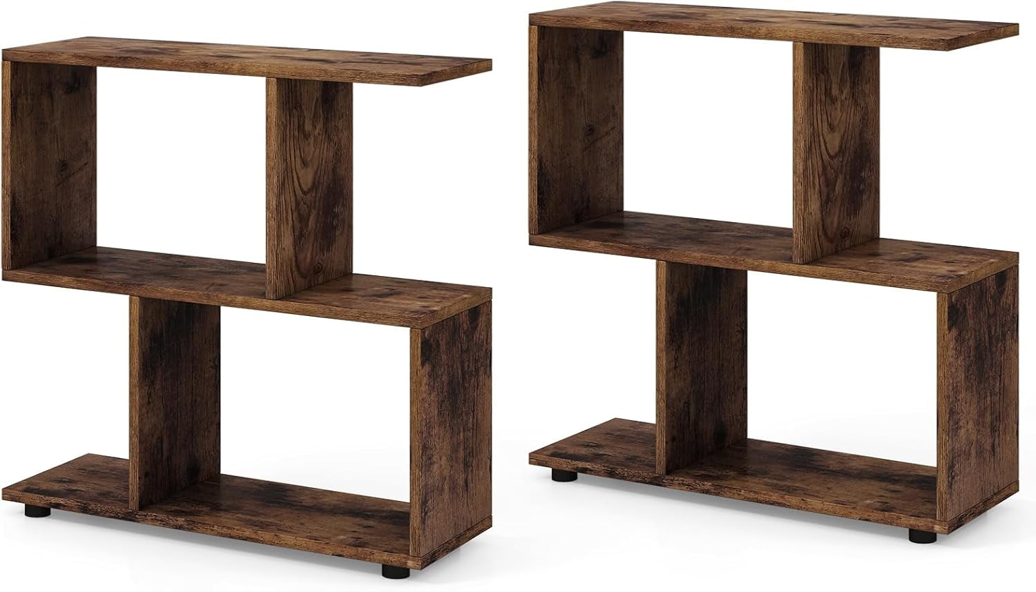 WOLEGEDO 3-Tier Geometric Bookshelf, 24" Tall Wood S-Shaped Display ...