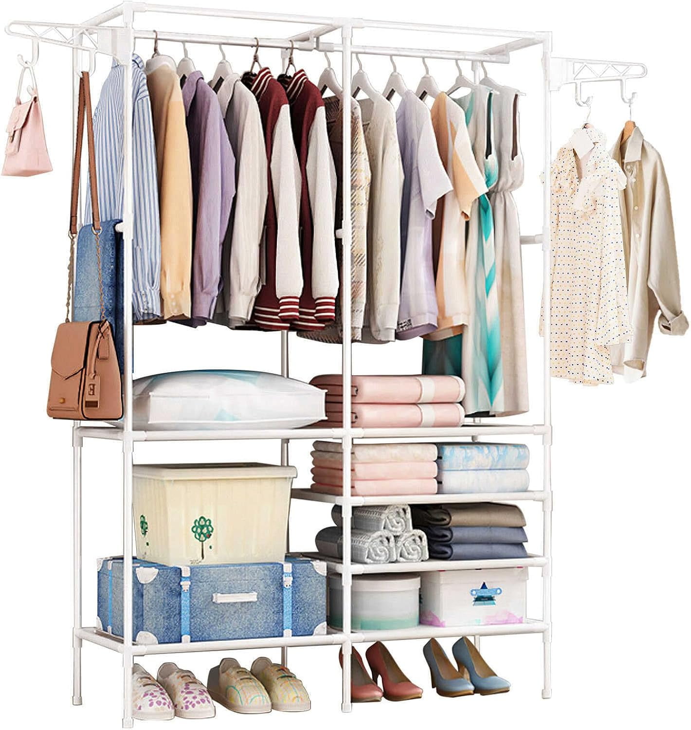 WOLEGEDO Clothing Rack Clothes Rack, 66" Multifunctional Garment Racks ...