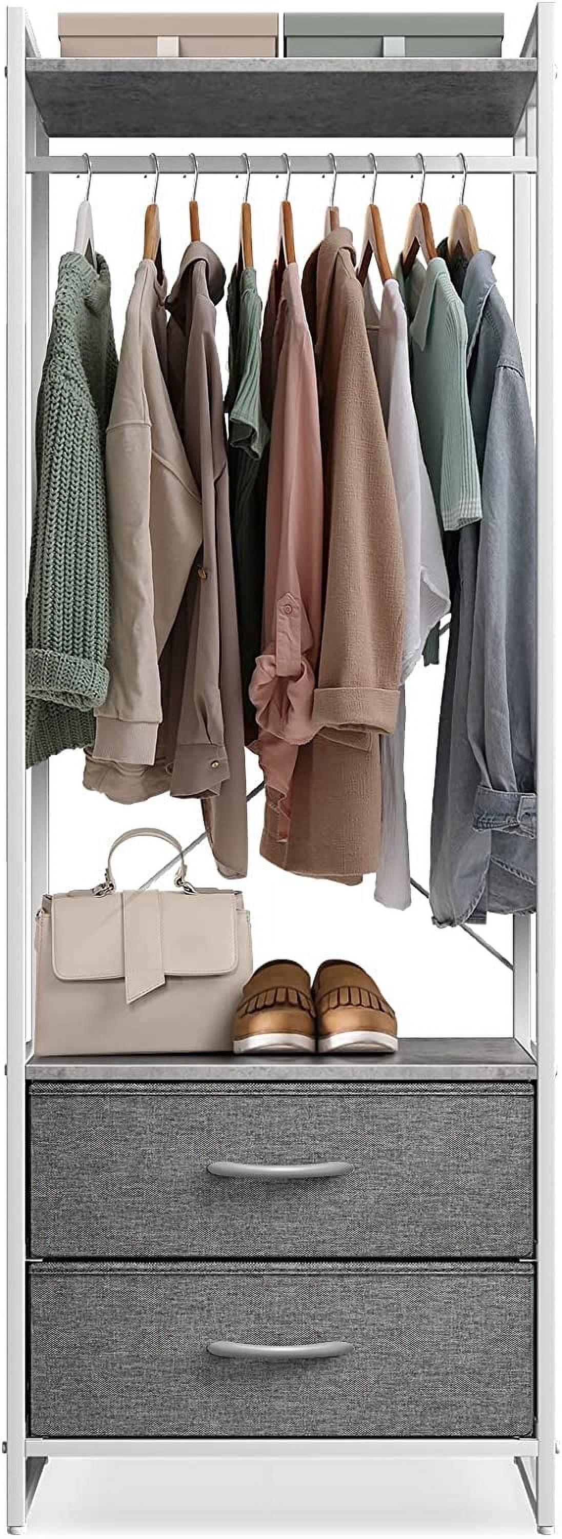 WOLEGEDO Clothing Rack with Drawers - Clothes Stand Dresser - Wood Top ...