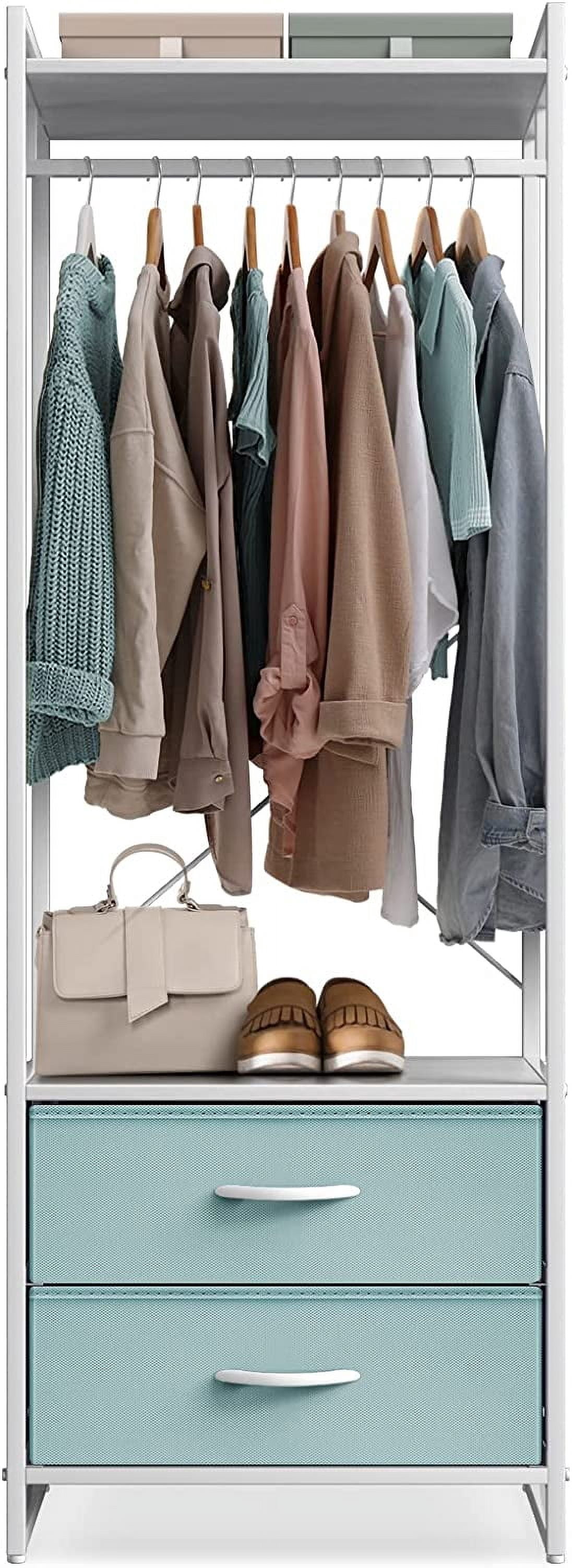 WOLEGEDO Clothing Rack with Drawers - Clothes Stand Dresser - Wood Top ...