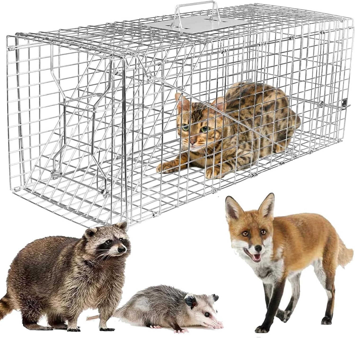 WOLEGEDO Live Animal Trap Cage, Heavy Duty Folding Humane Catch Release ...