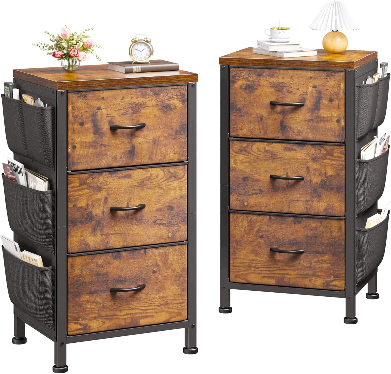 WOLEGEDO Night Stand Set 2, Night Stand with 3 Drawers for Bedroom ...