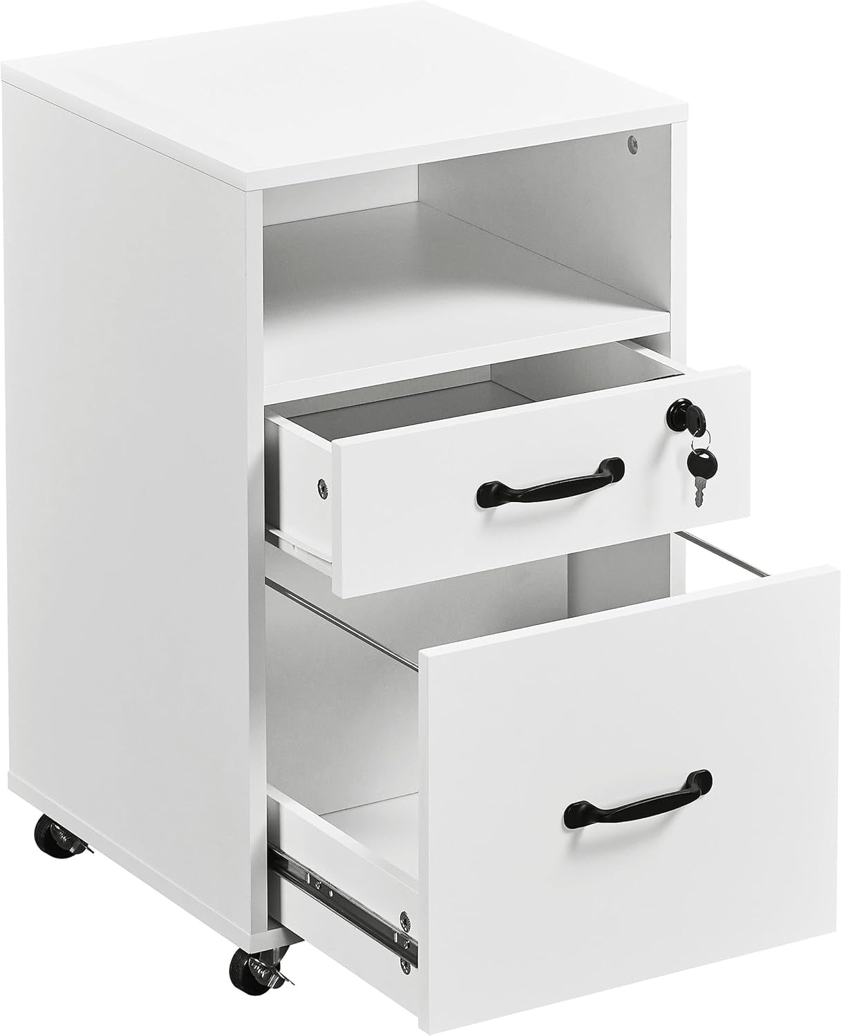 WOLEGEDO Rolling Vertical Filing Cabinet with 2 Drawer and 1 Open ...