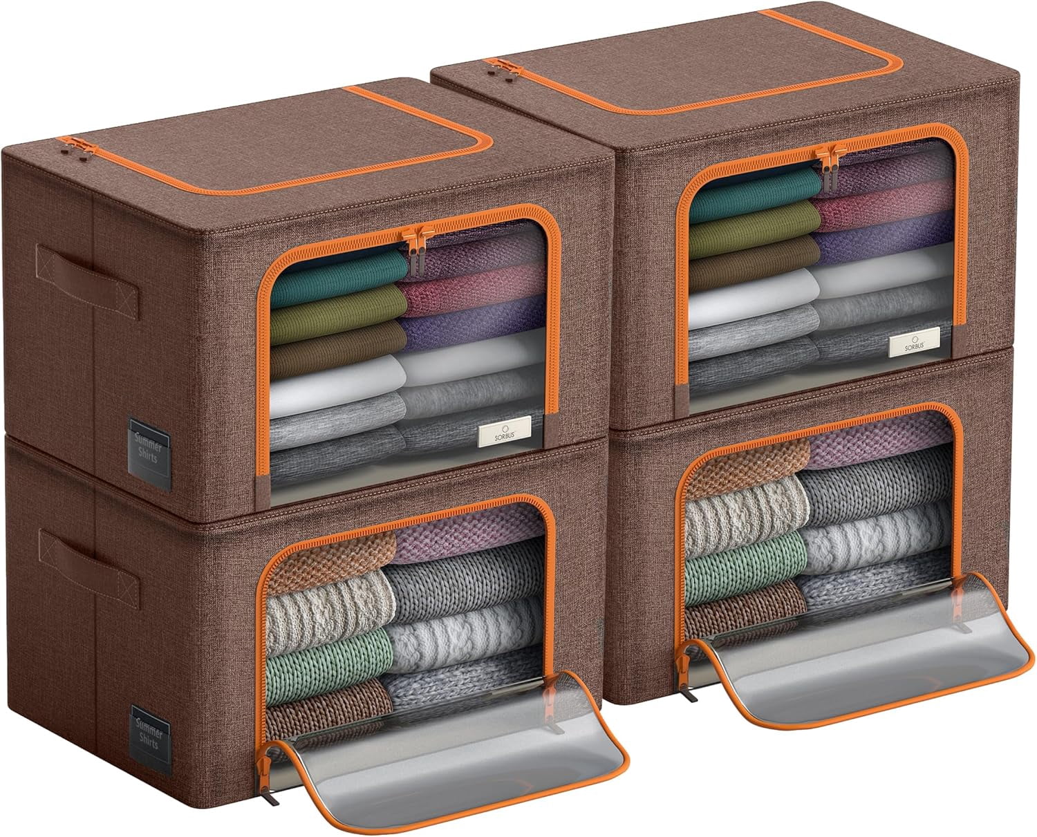 WOLEGEDO Storage Bins with Metal Frame - Stackable Foldable Clothes ...