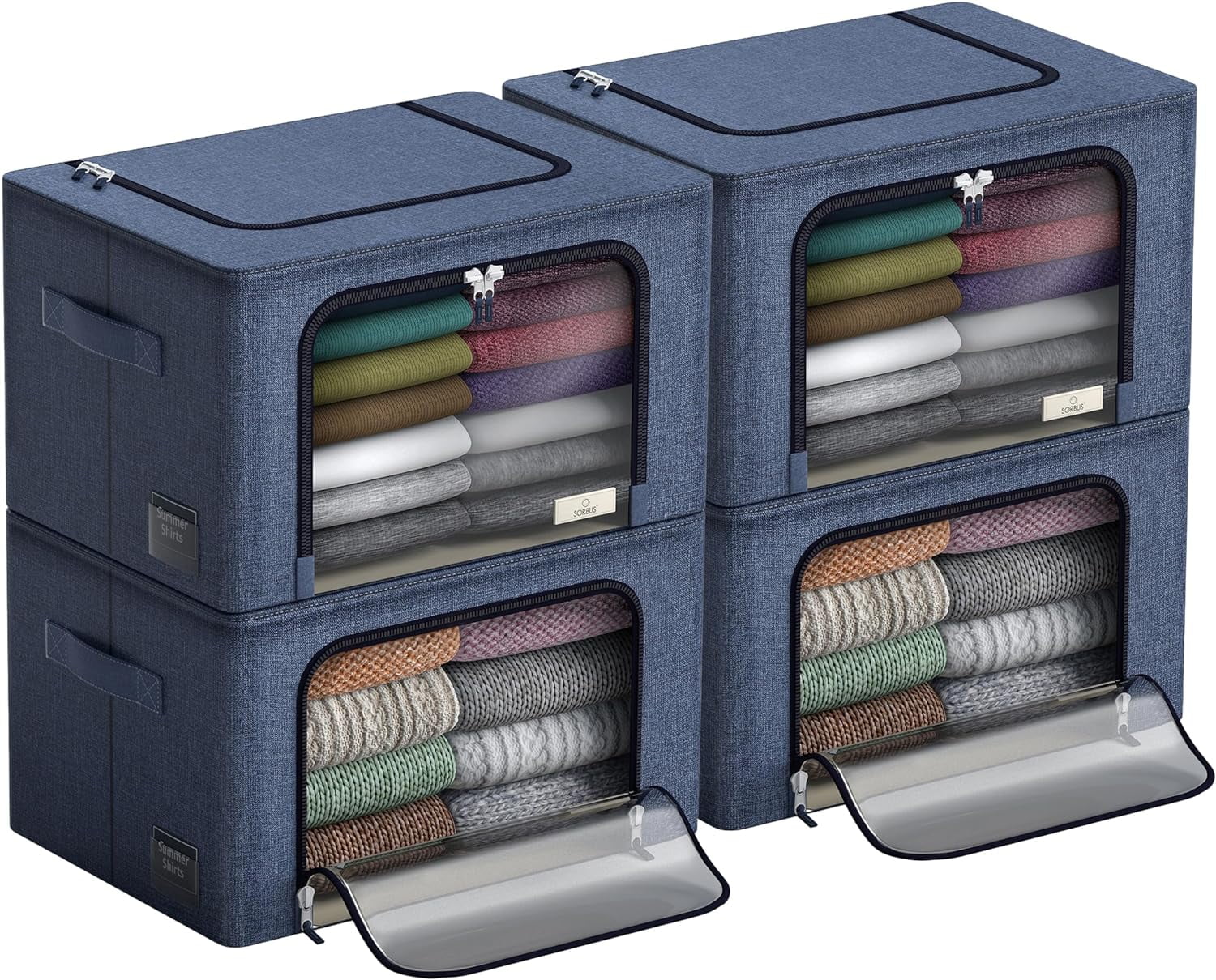 WOLEGEDO Storage Bins with Metal Frame - Stackable Foldable Clothes ...