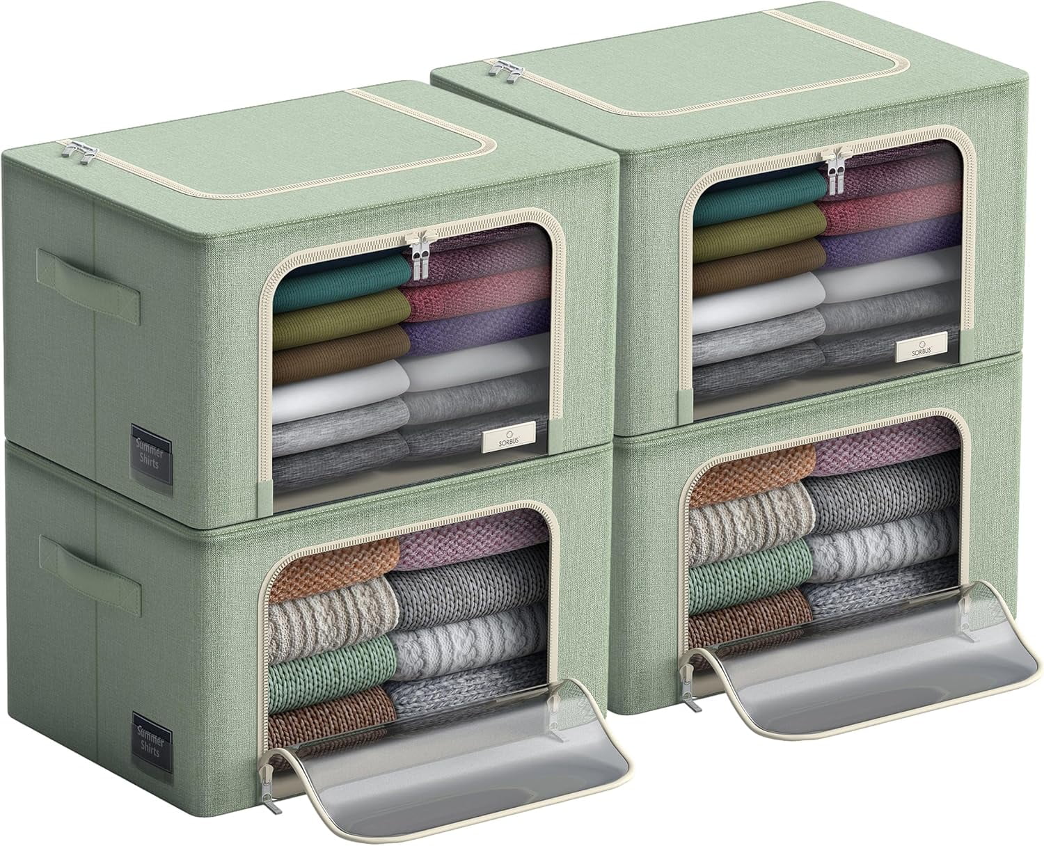 WOLEGEDO Storage Bins with Metal Frame - Stackable Foldable Clothes ...