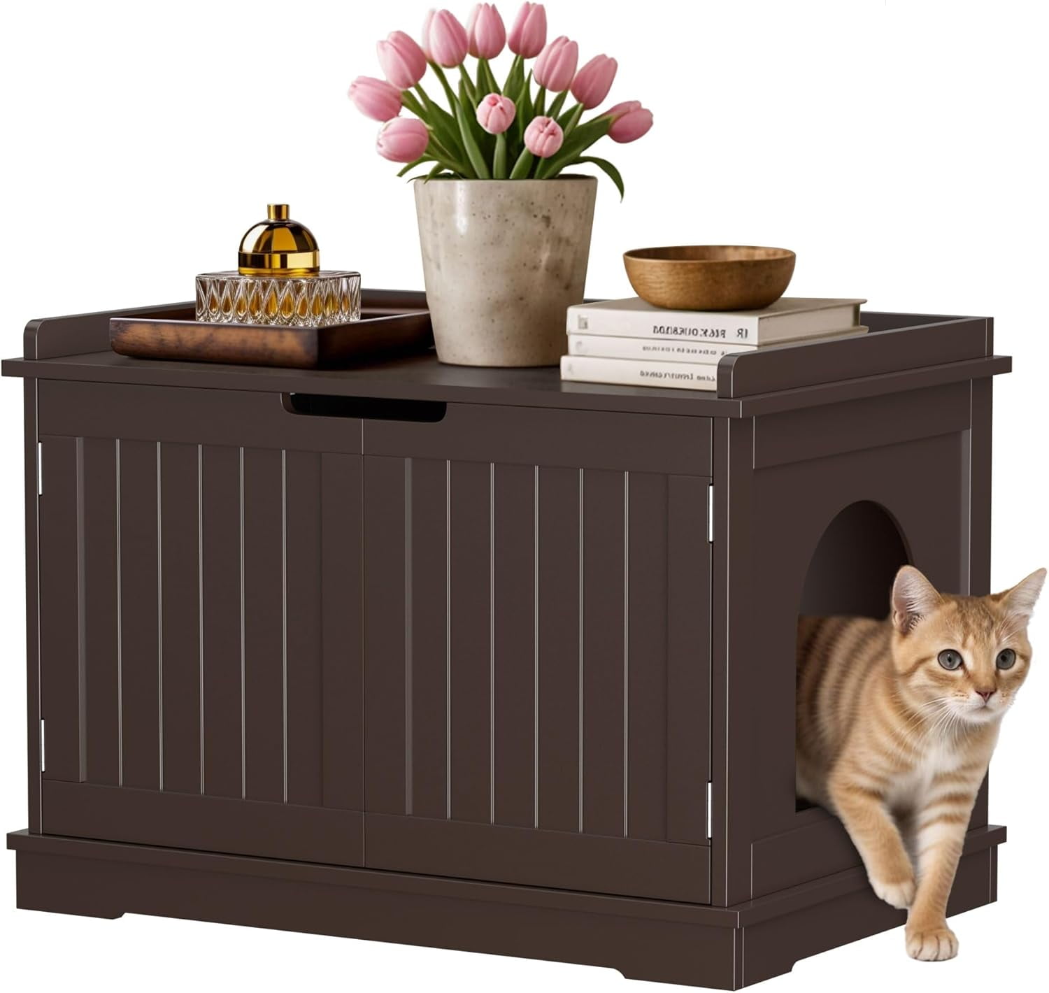 WOLEGEDO Wooden Cat Litter Cabinet, Hidden Litter Box Enclosure, Modern ...