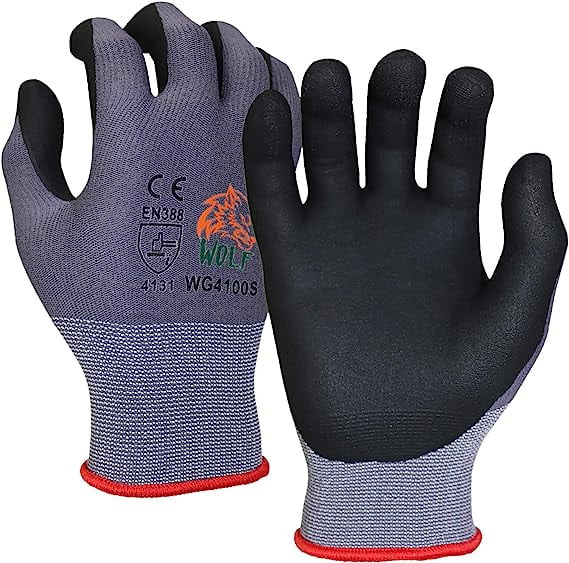 WOLF Ultra-Thin Nitrile Foam Grip Palm Coated Nylon Shell Work Glove ...