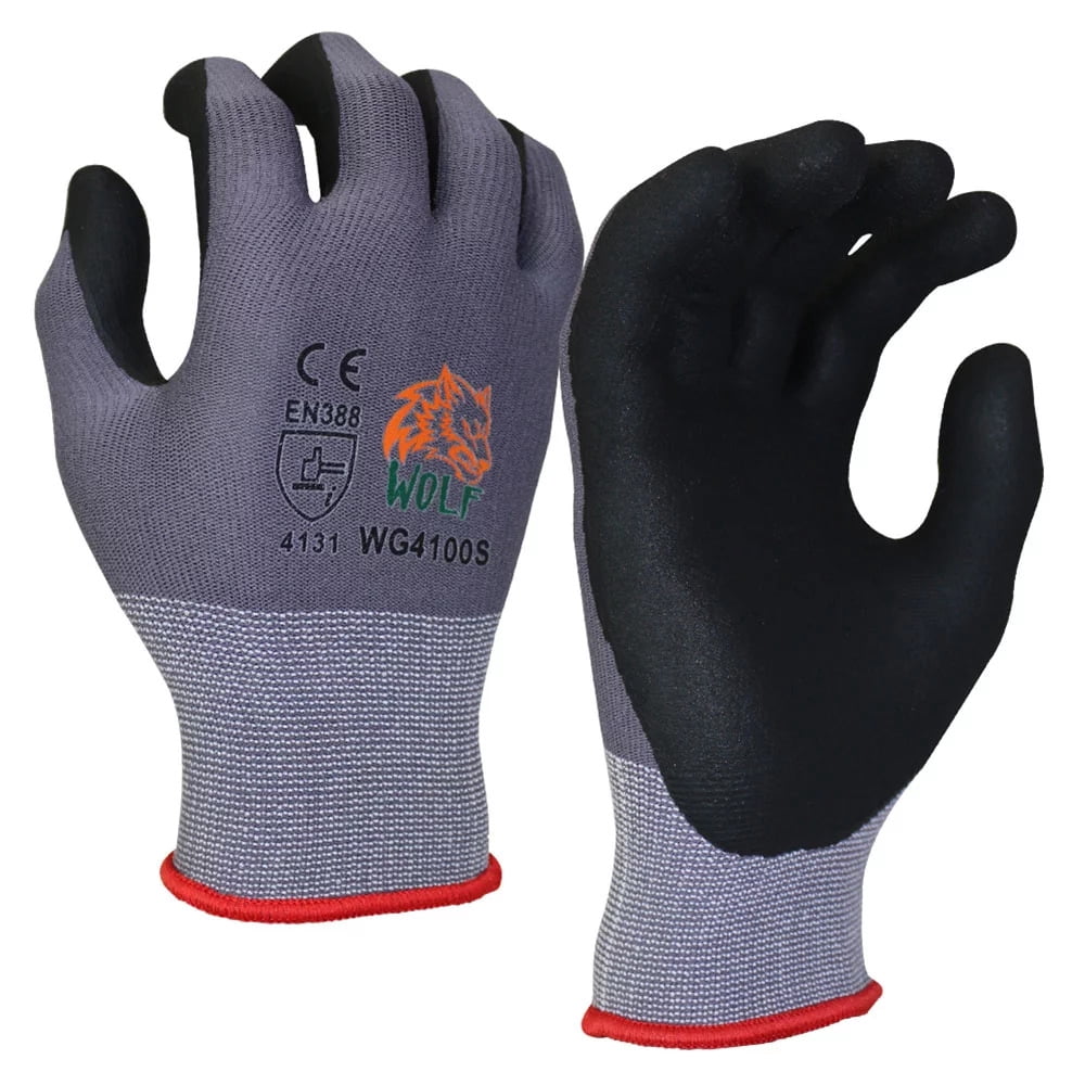 WOLF Industrial Ultra-Thin Nitrile Foam Grip Palm Coated Nylon Shell ...
