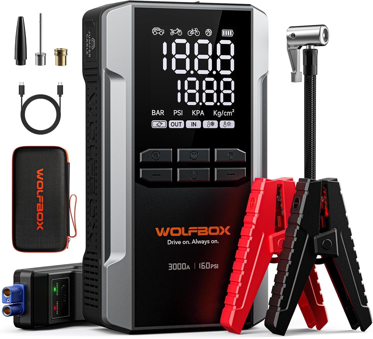 WOLFBOX Car Jump Starter with Air Compressor, 3000A Car Battery Jump ...