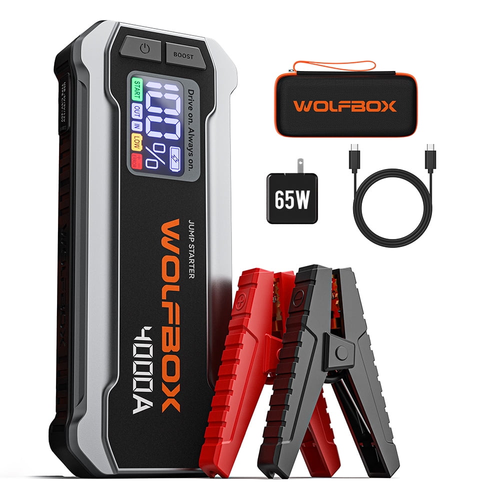 WolfBox Car Jump Starter, 4000A Peak 24000mAh Battery Jump Starter Box ...