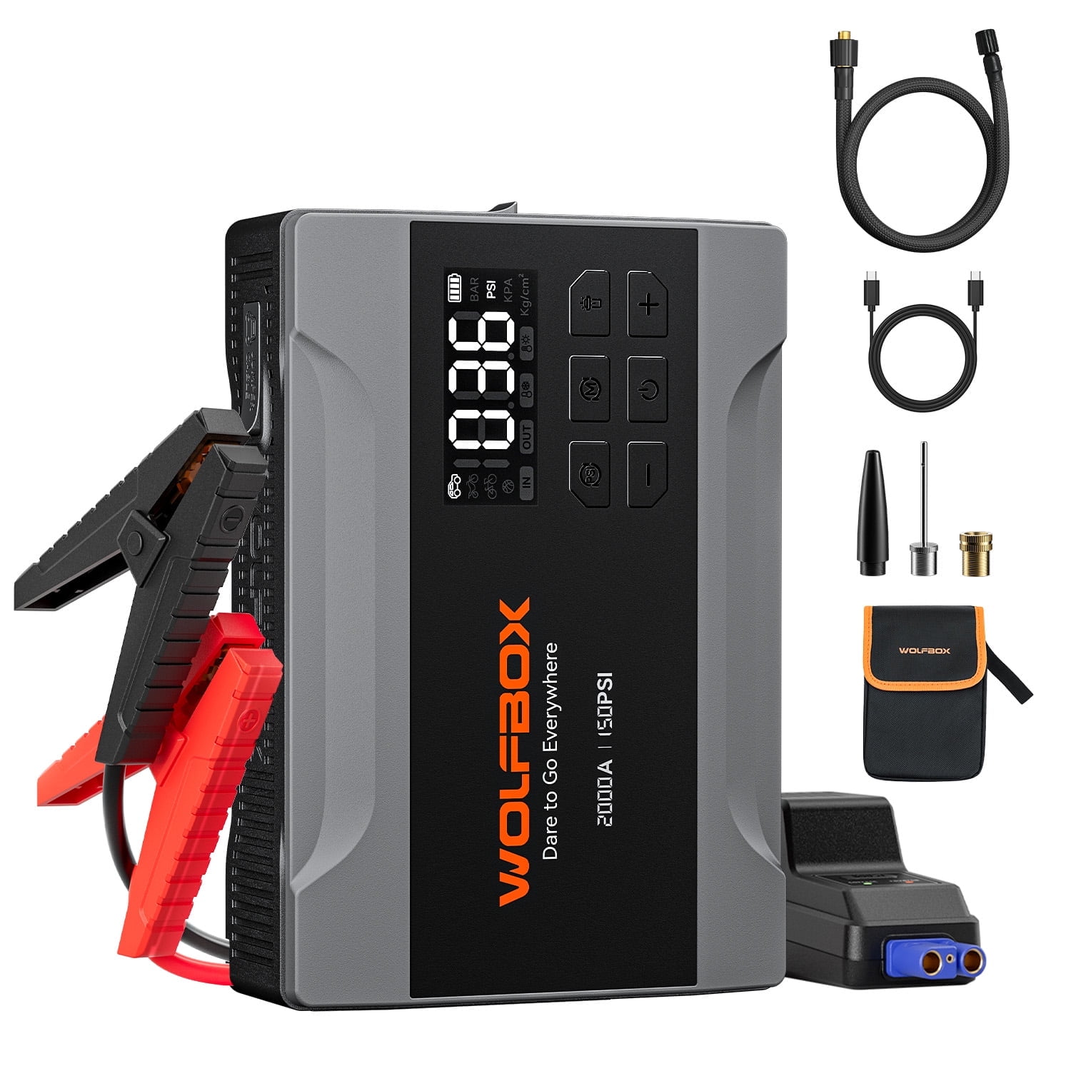 WOLFBOX Car Jump Starter with Air Compressor, 2000A 150PSI, Portable ...