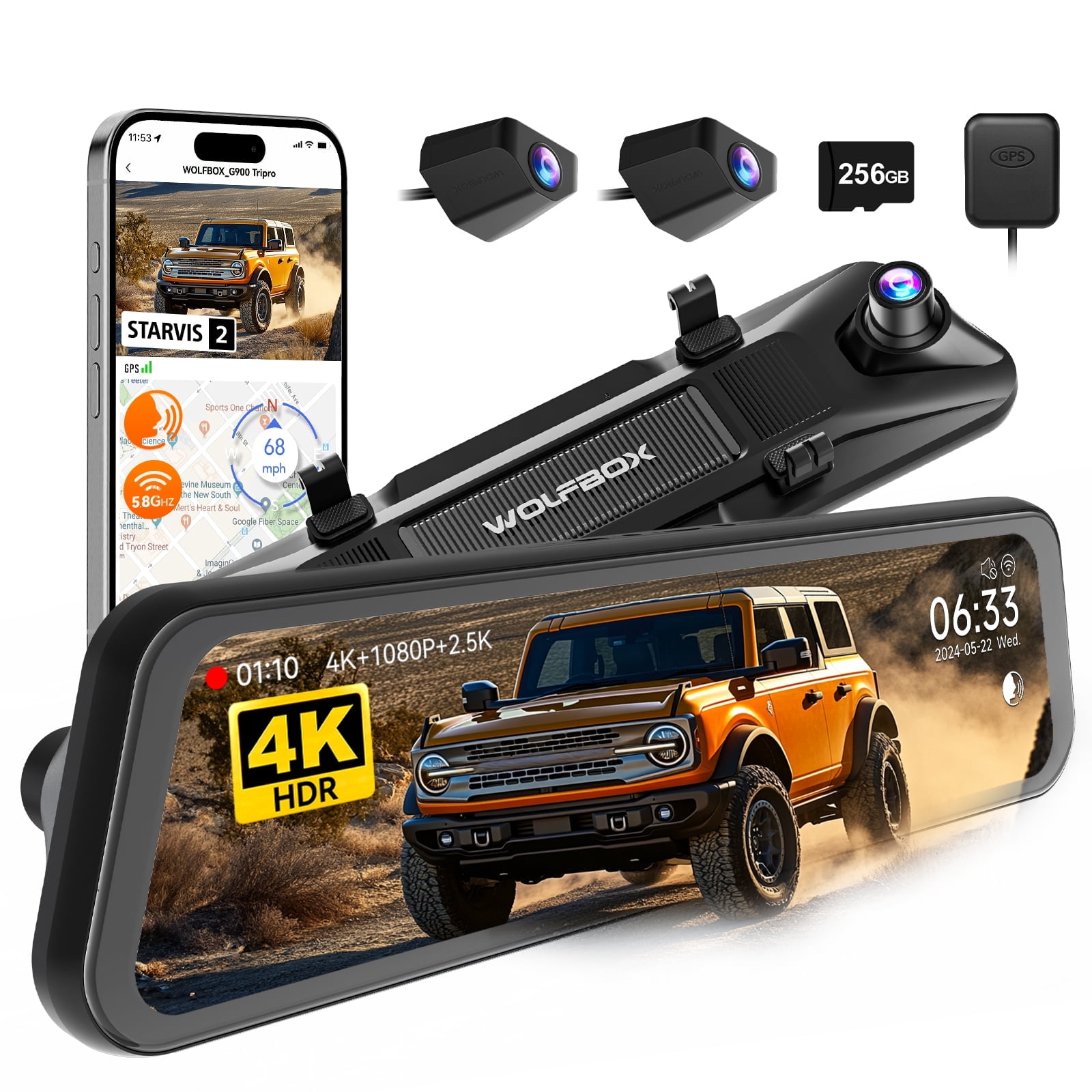 WOLFBOX G900TriPro Bumper Version 4K STARVIS 2 Mirror Dash Cam ...