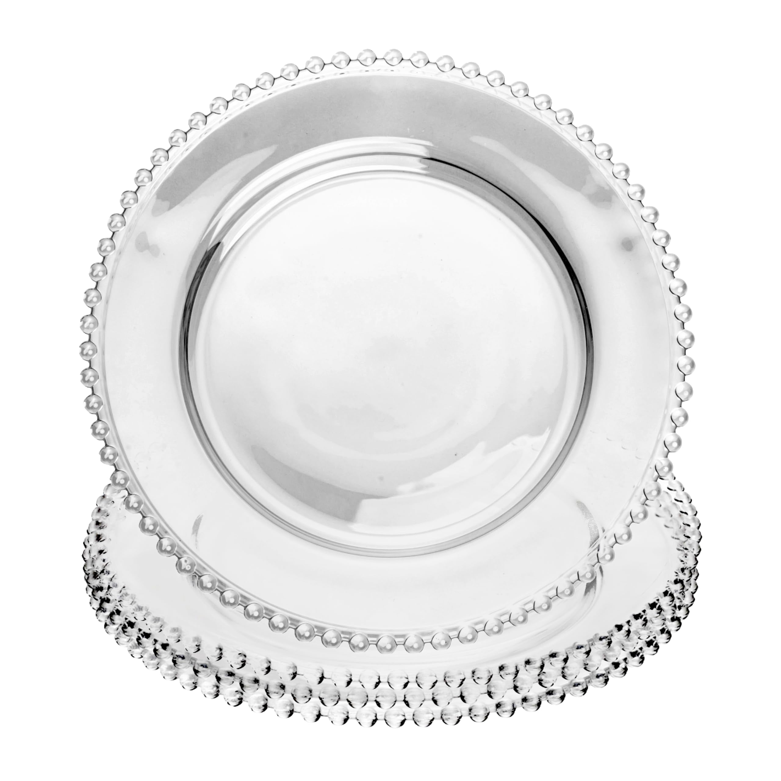 WOLFF - Set of 4 Pearl Beaded Crystal Dinner Plates - Clear Glass ...