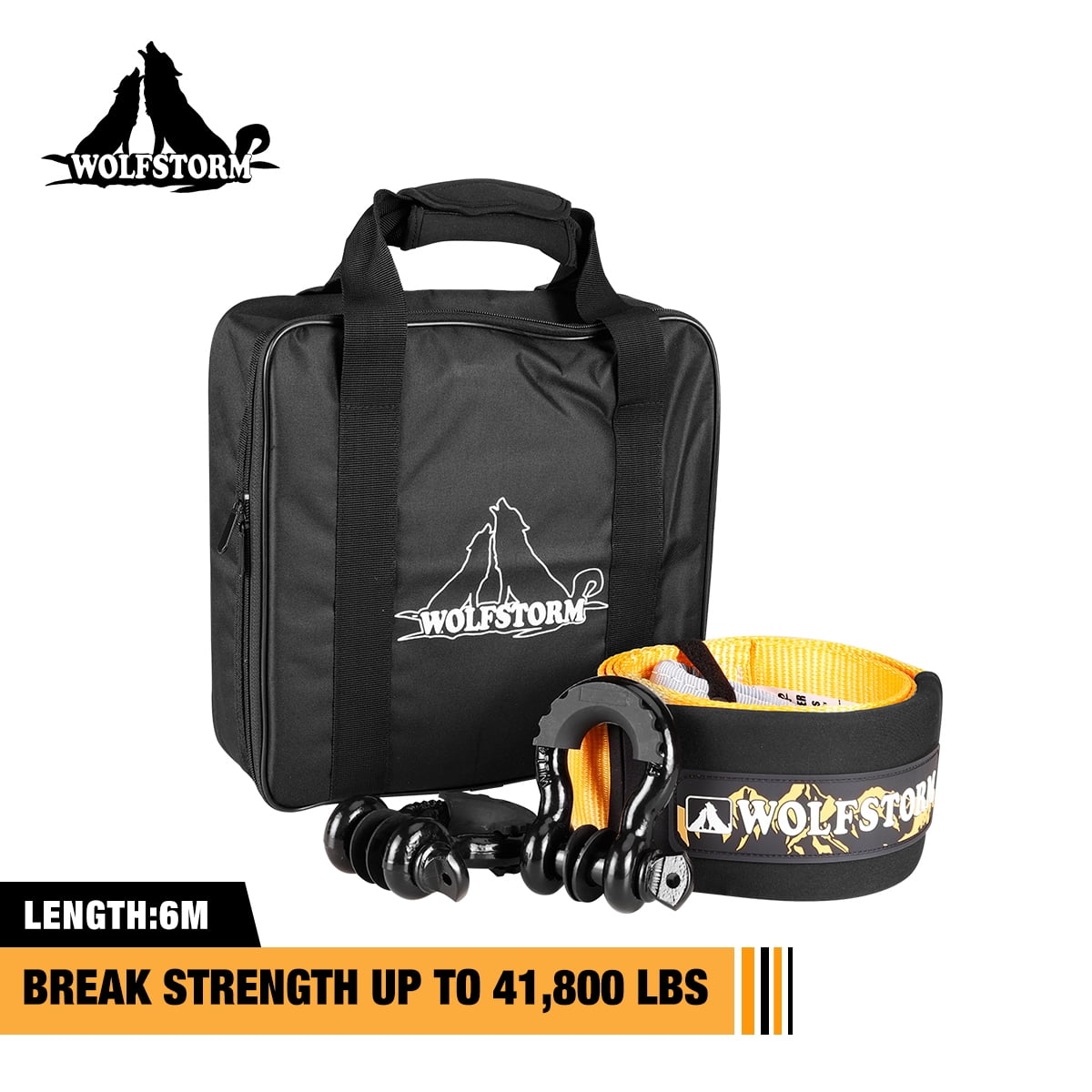 WOLFSTORM 4" x 20FT Recovery Tow Strap + 3/4" Heavy Duty Black D Ring ...