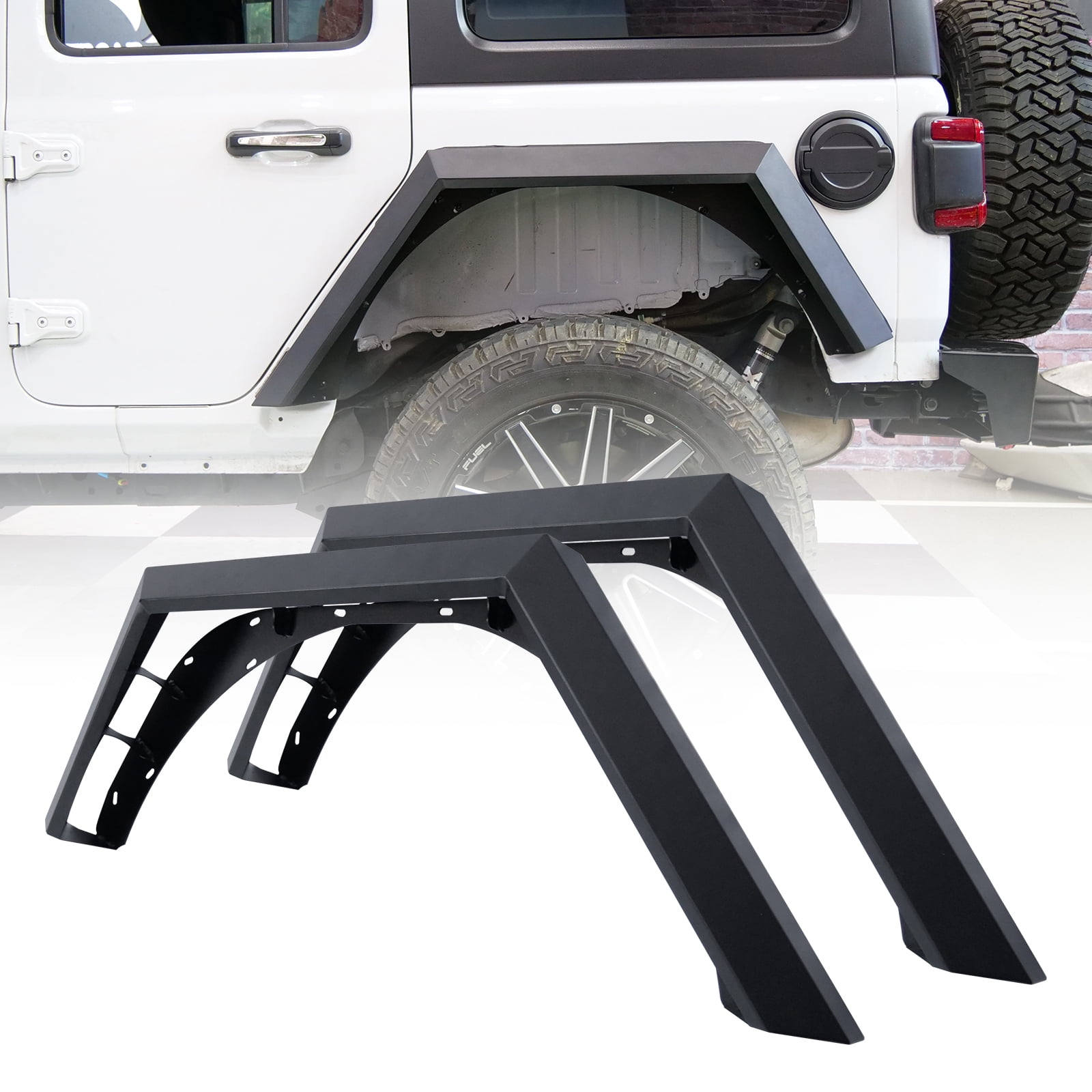 WOLFSTORM Fender Flares for 18-21 Jeep Wrangler JL JLU Rear Offroad Powder Coated 2PCS(Rear ...