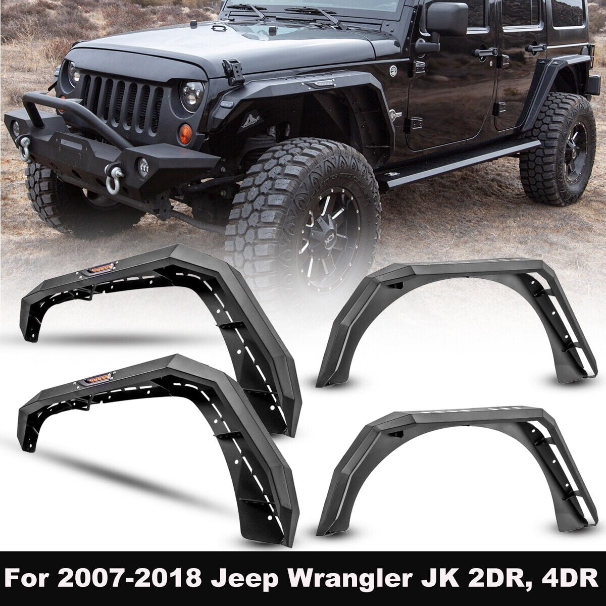 WOLFSTORM For 2007-2018 Jeep Wrangler JK JKU Fender Flares Front/Rear ...