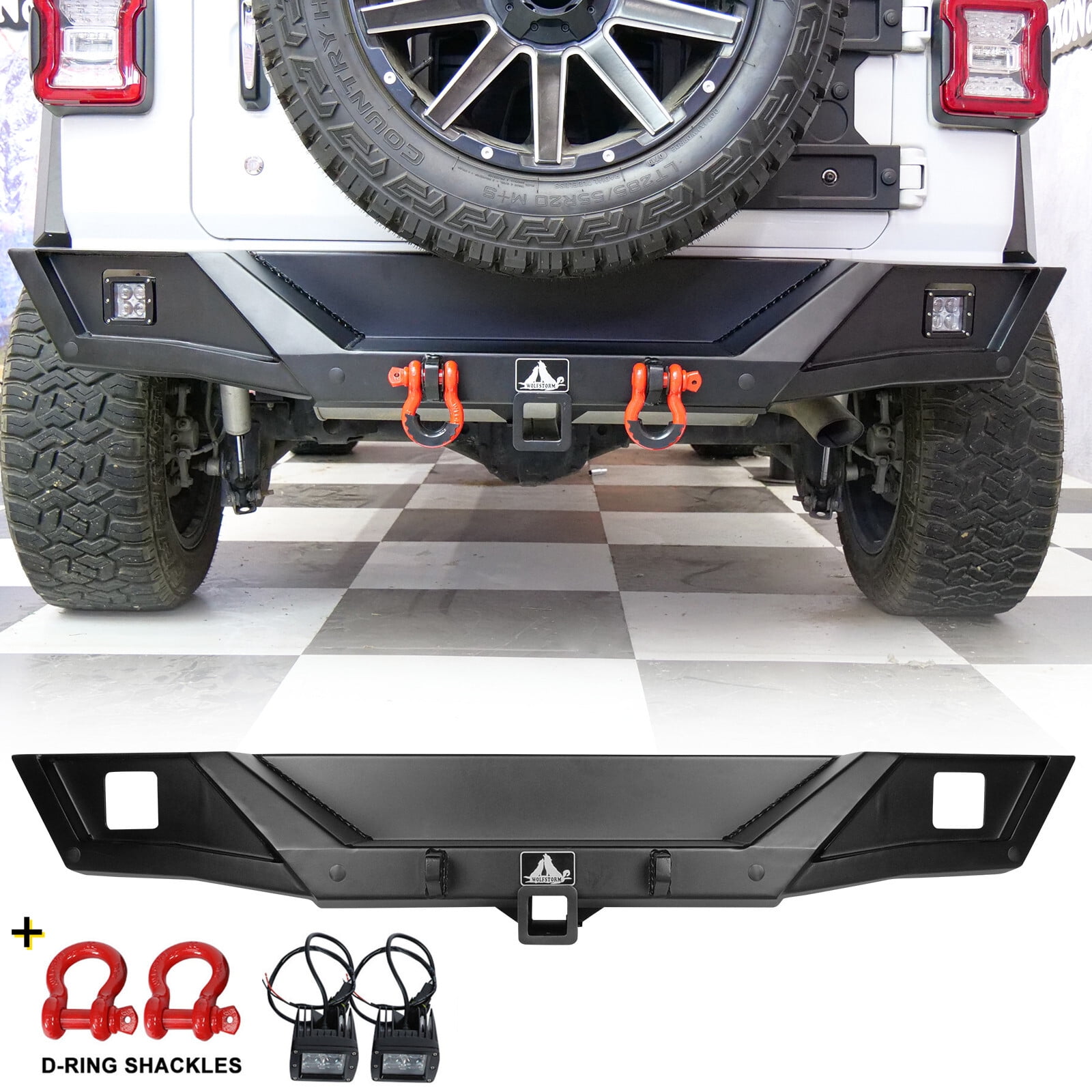 WOLFSTORM For 2018-2022 Jeep Wrangler JL JLU Steel Rear Bumper w/ LED ...