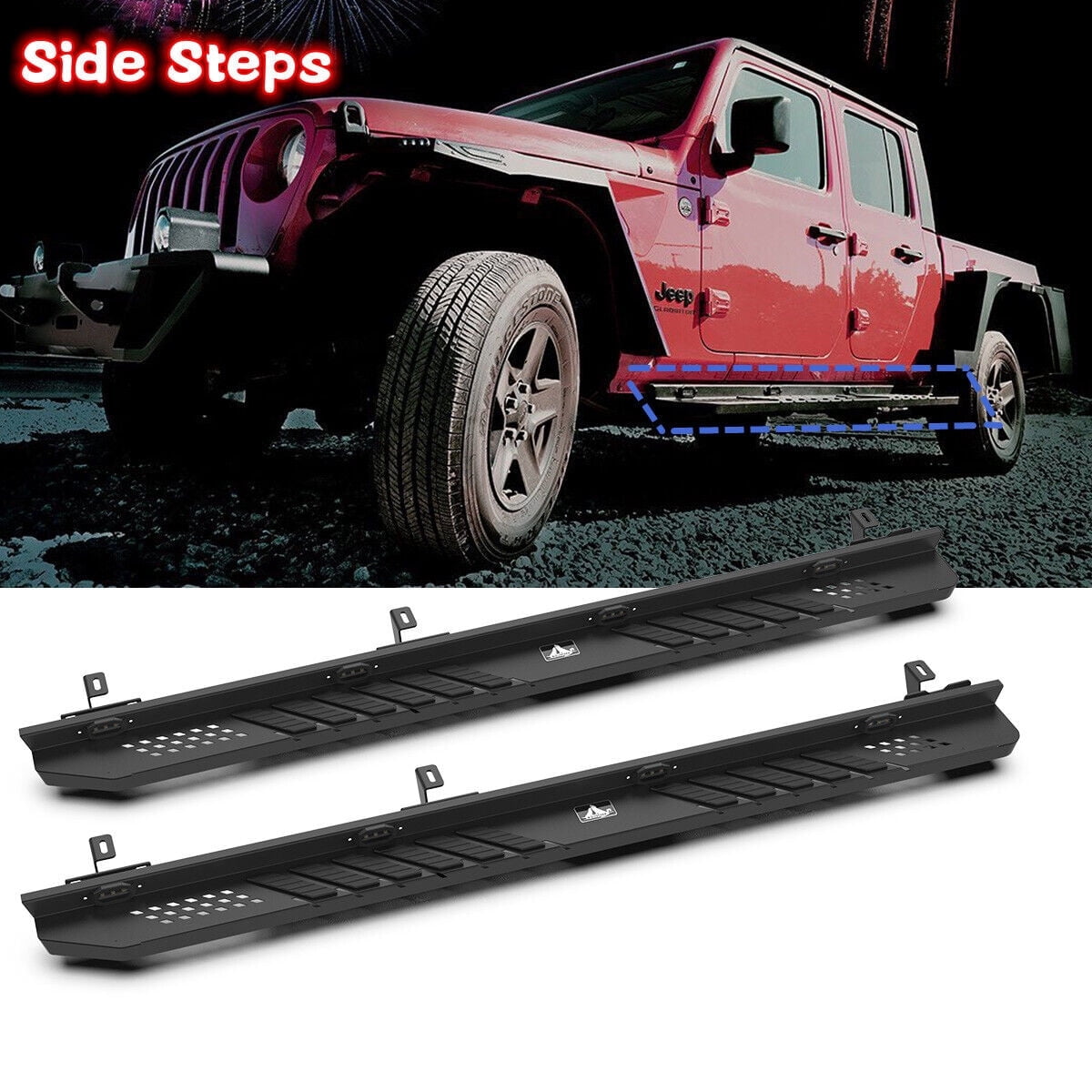 WOLFSTORM For 2019-2026 Jeep Gladiator JT 4 Door Side Steps Nerf Bars ...