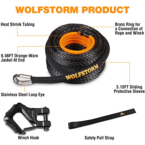 WOLFSTORM Synthetic Winch Rope Cable Kit: 3/8''x100Ft Winch Line Cable ...