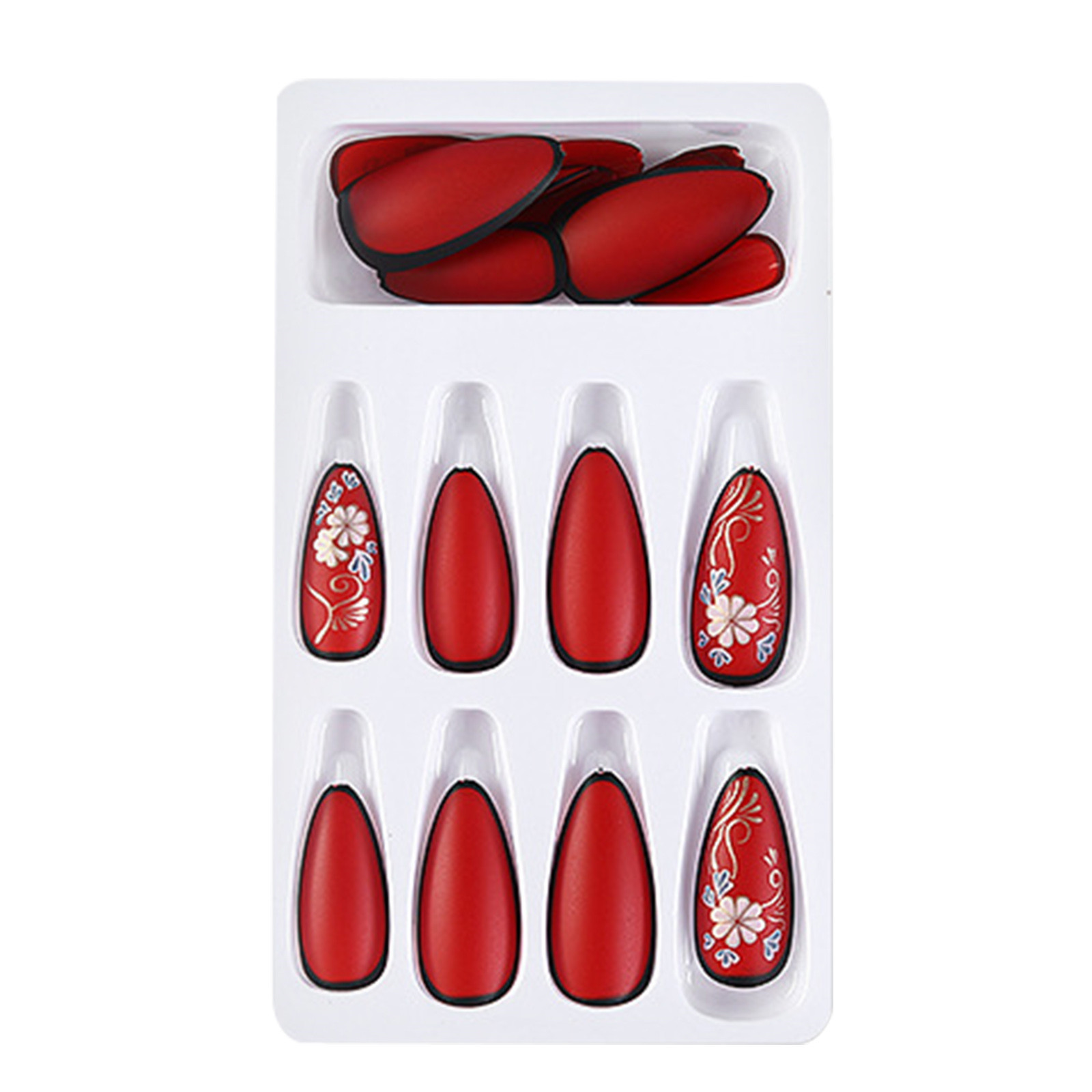 WOLIAUO Press On Nails 3D Flower Glue Long 24pc False for Women Nails ...