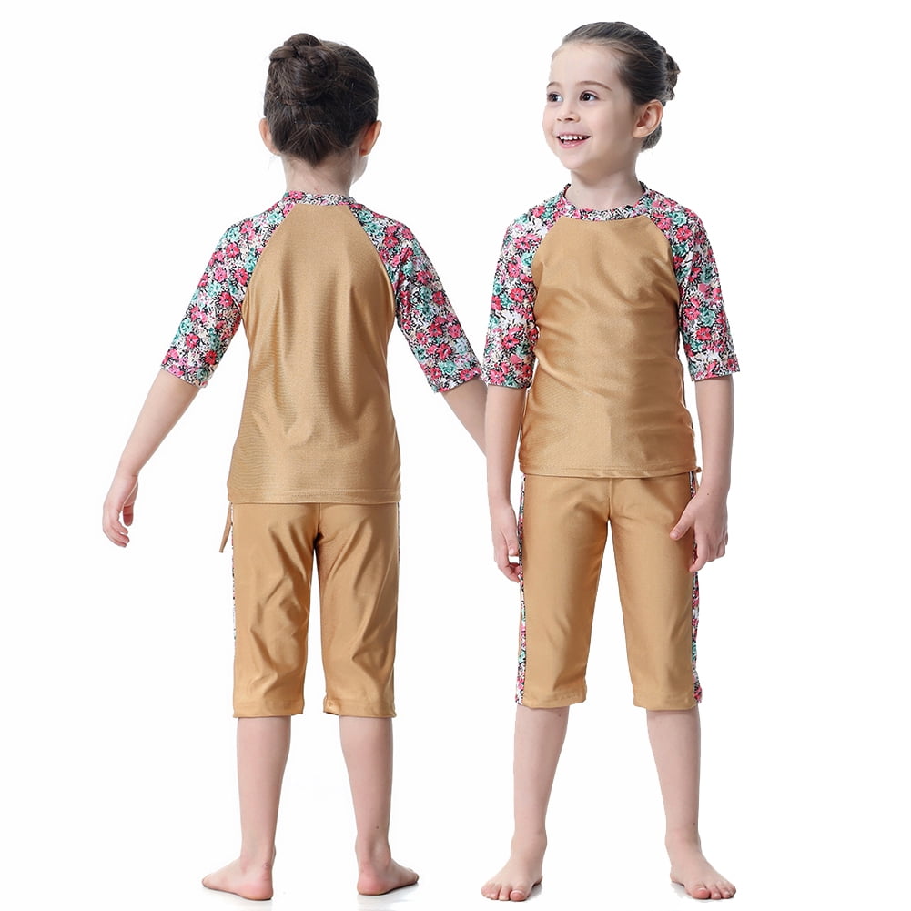 WOLLED 1-14T Kids Toddler Girls Rash Guard Swimsuits Set 3 Piece Long ...