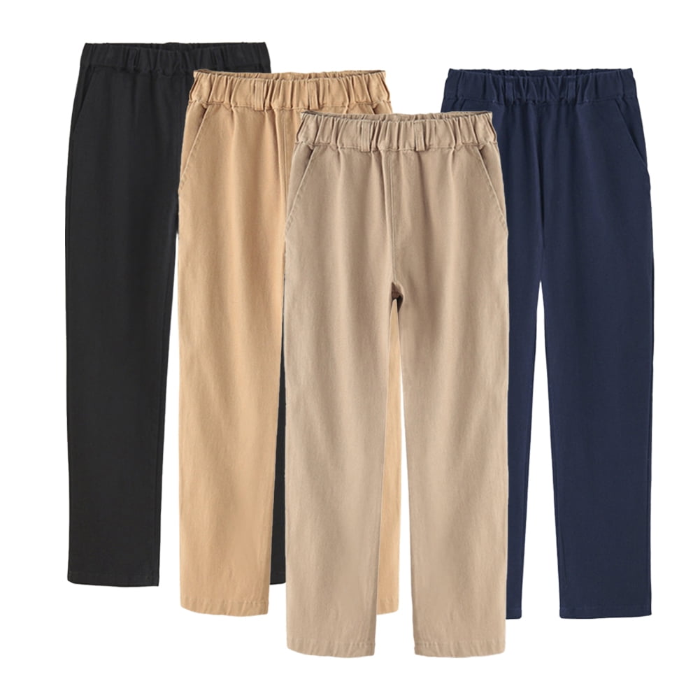 WOLLED 3-17 Years Kids Elastic Suit Pants Boys Girls Khaki School ...