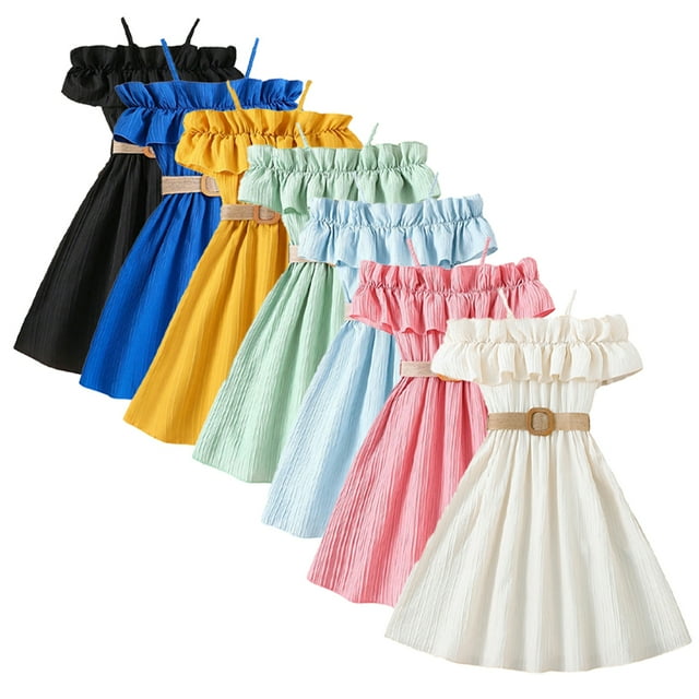 WOLLED 8-12T Girls Summer Casual Dress for Kids off Shoulder Ruffle ...