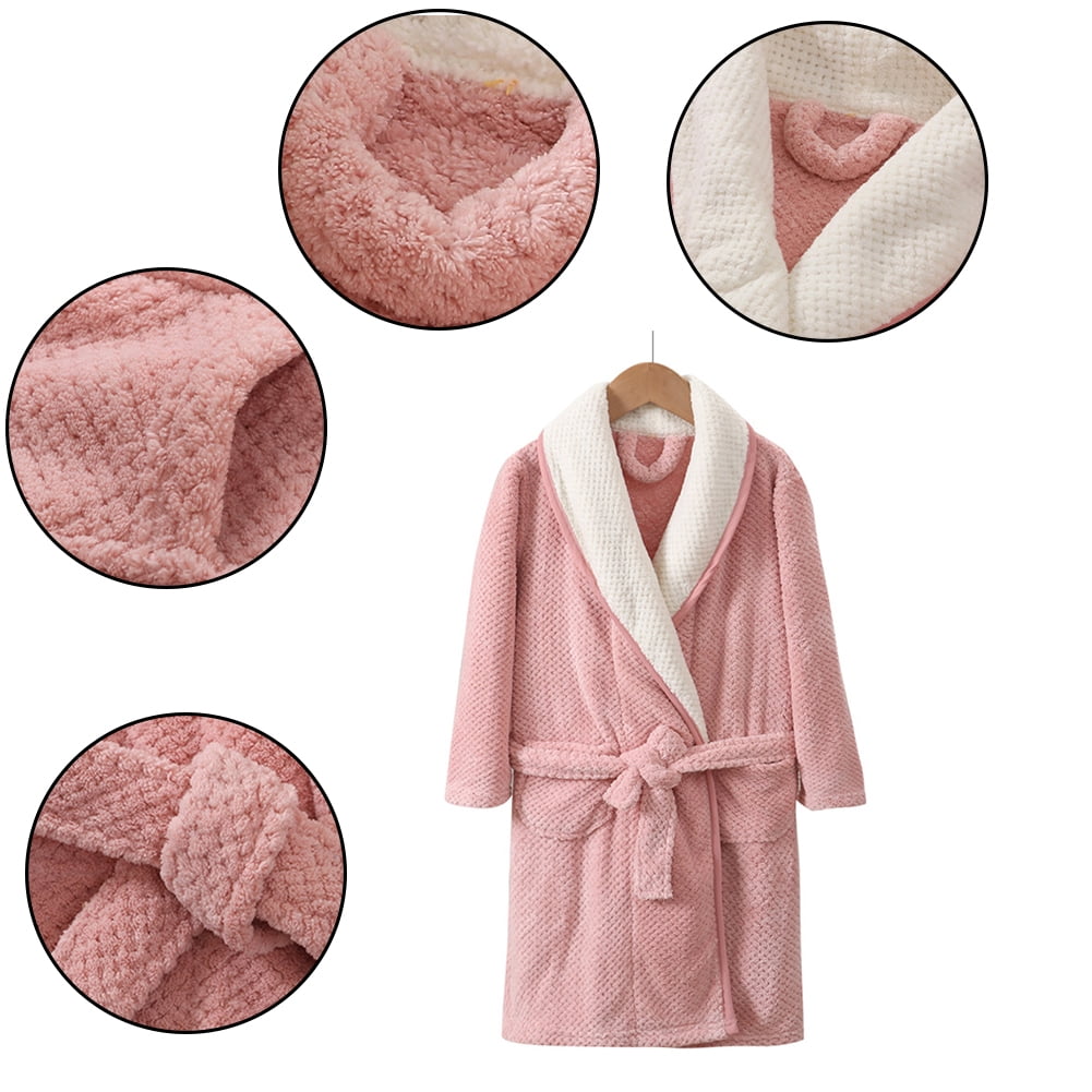 WOLLED Big Kids Thickened Flannel Robe Youth Facecloth Bathrobe Robe ...