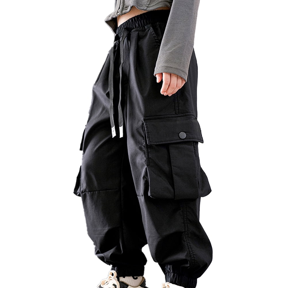WOLLED Girls Cargo Pants for Kids Loose Streetwear Hip Hop Dance Cotton ...