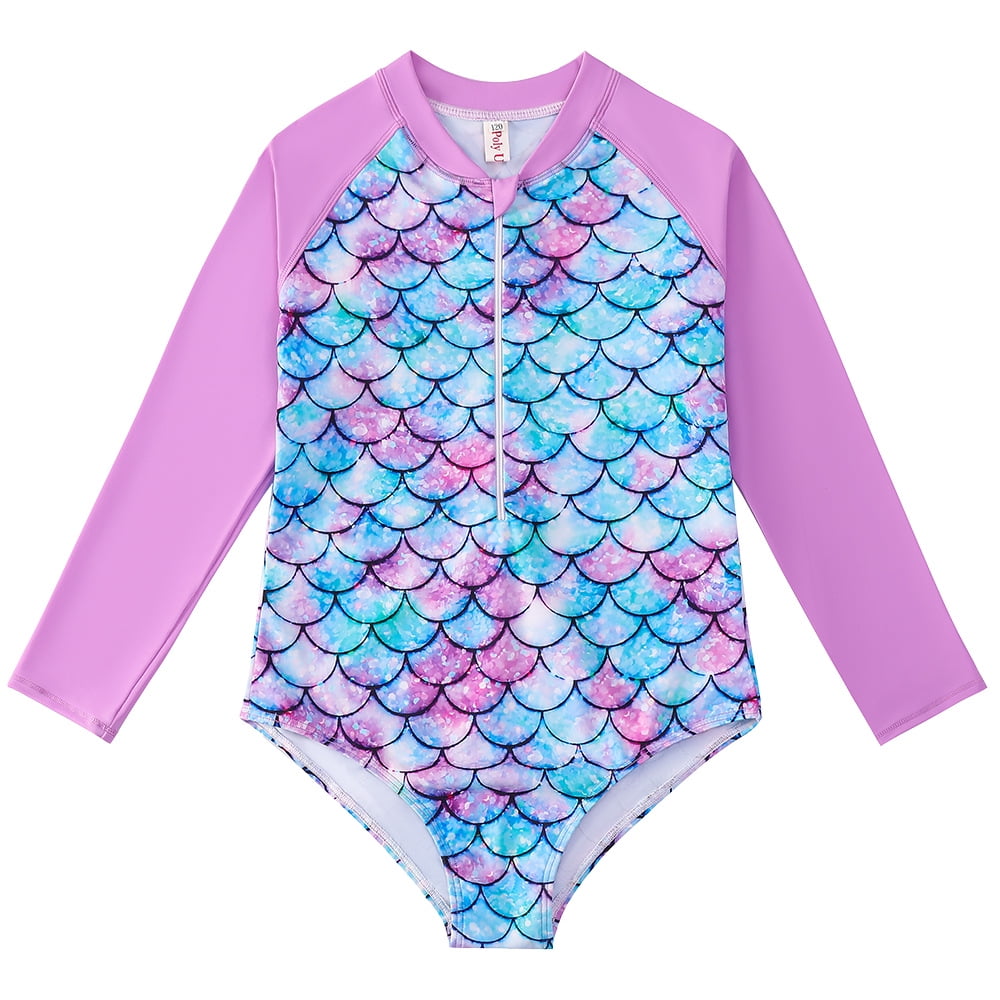 WOLLED Girls Rash Guard One Piece Swimsuits Kids Long Sleeve Bathing ...