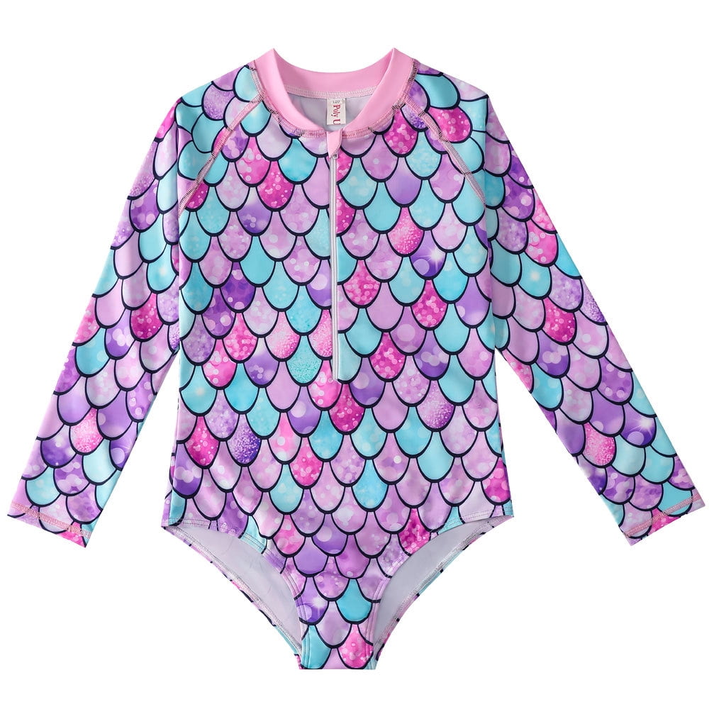 WOLLED Girls Rash Guard One Piece Swimsuits Kids Long Sleeve Bathing ...