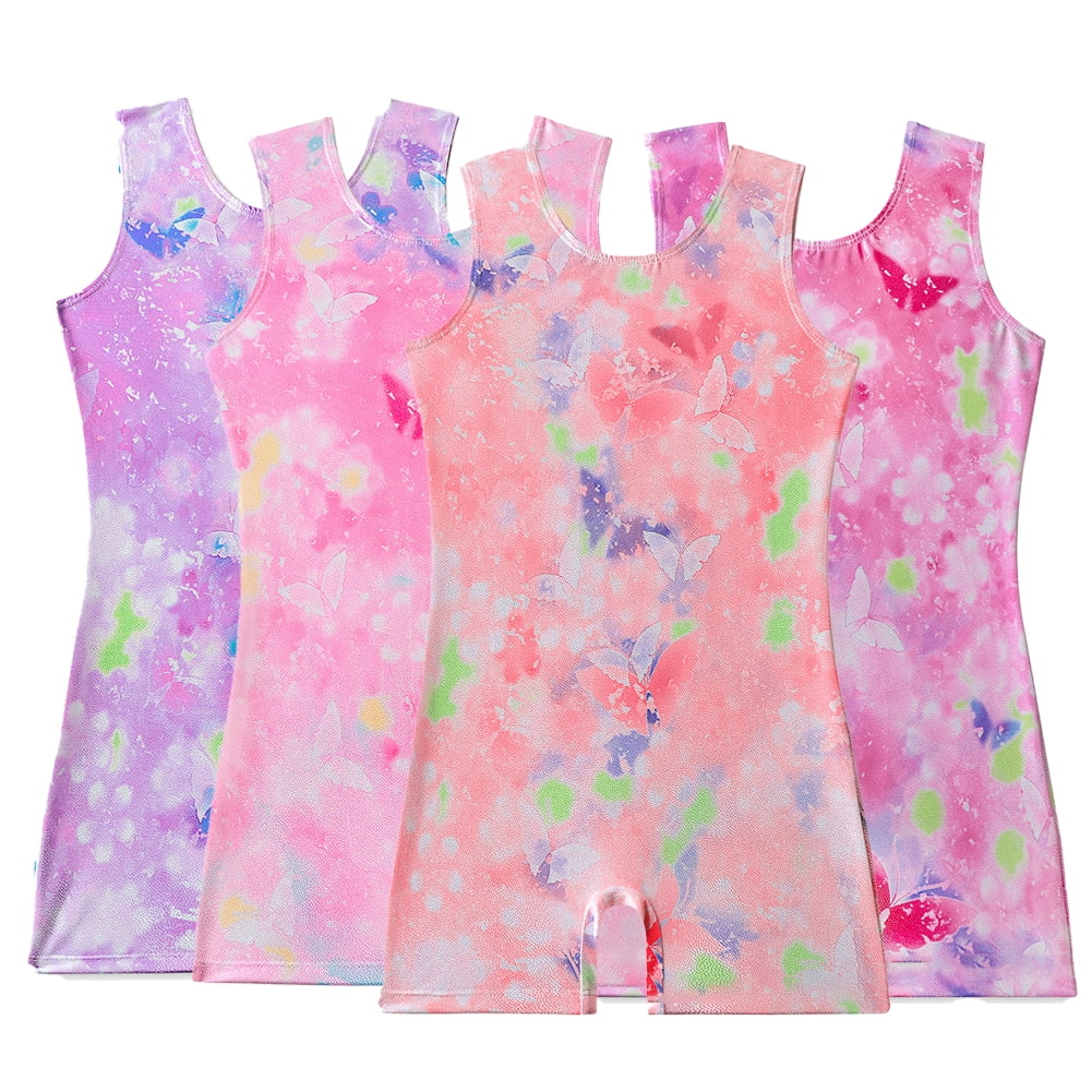 WOLLED Gymnastics Leotards with Shorts for Girls Flower Sparkly ...