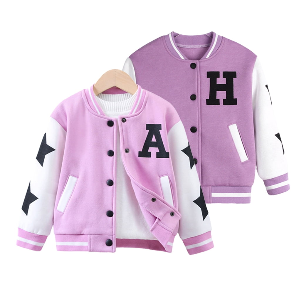 WOLLED Kids Girls Baseball Jacket Varsity Uniform Toddler Long Sleeve ...