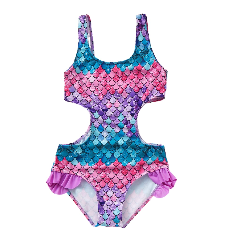 WOLLED Kids One Piece Swimsuit Gradient Scales Girls One Piece Swimwear ...