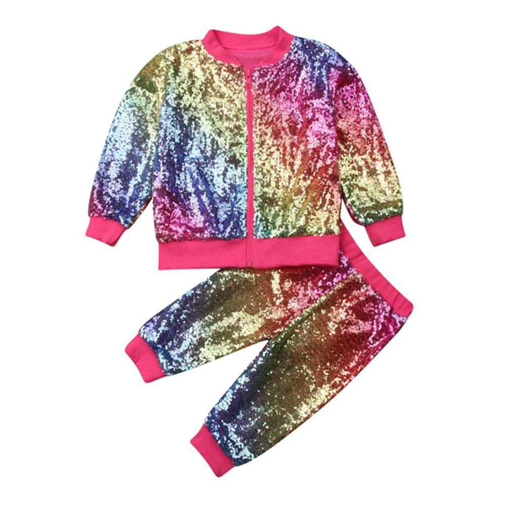 WOLLED Kids Sequin Jackets +pants Toddler Sequin 2 PCS Outfit Spring ...