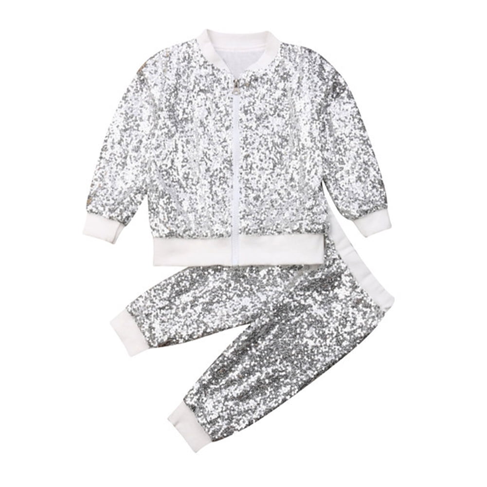 WOLLED Kids Sequin Jackets +pants Toddler Sequin 2 PCS Outfit Spring ...