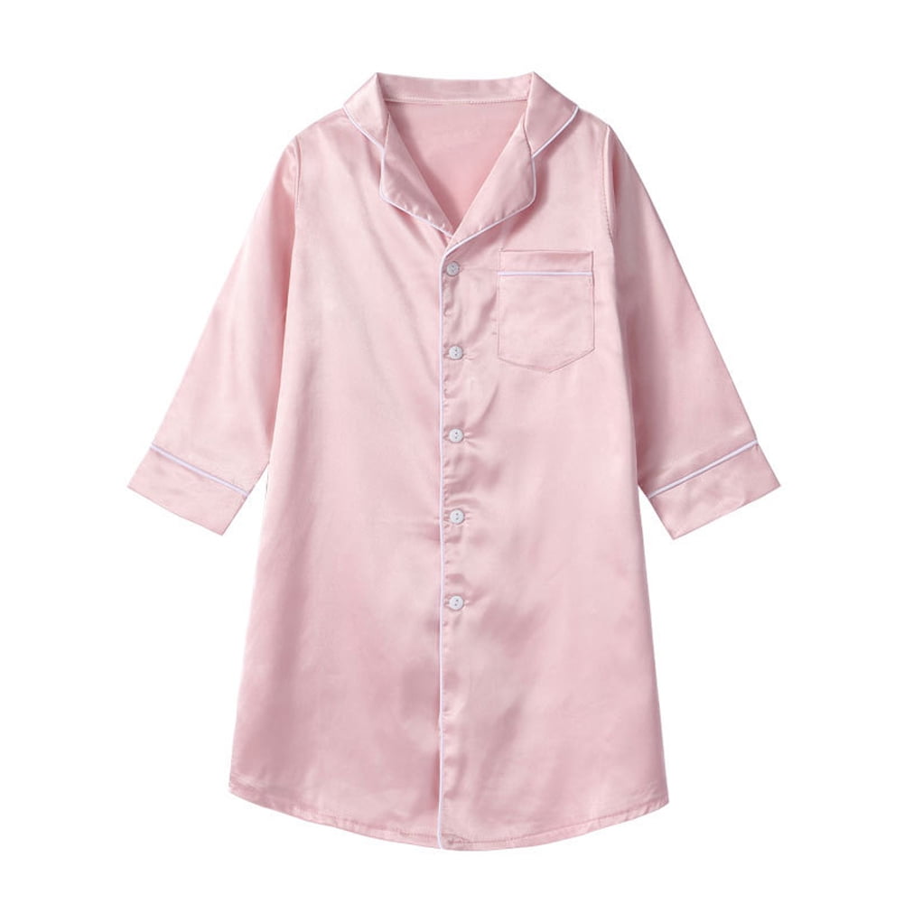 WOLLED Kids Toddler Girls V-Neck Nightgown Pajamas Silk Stain Sleepwear ...