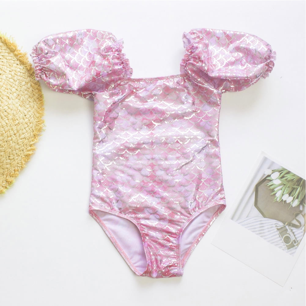 WOLLED Little Girls Bikini One Piece Swimsuits for Kids Bubble Sleeve ...